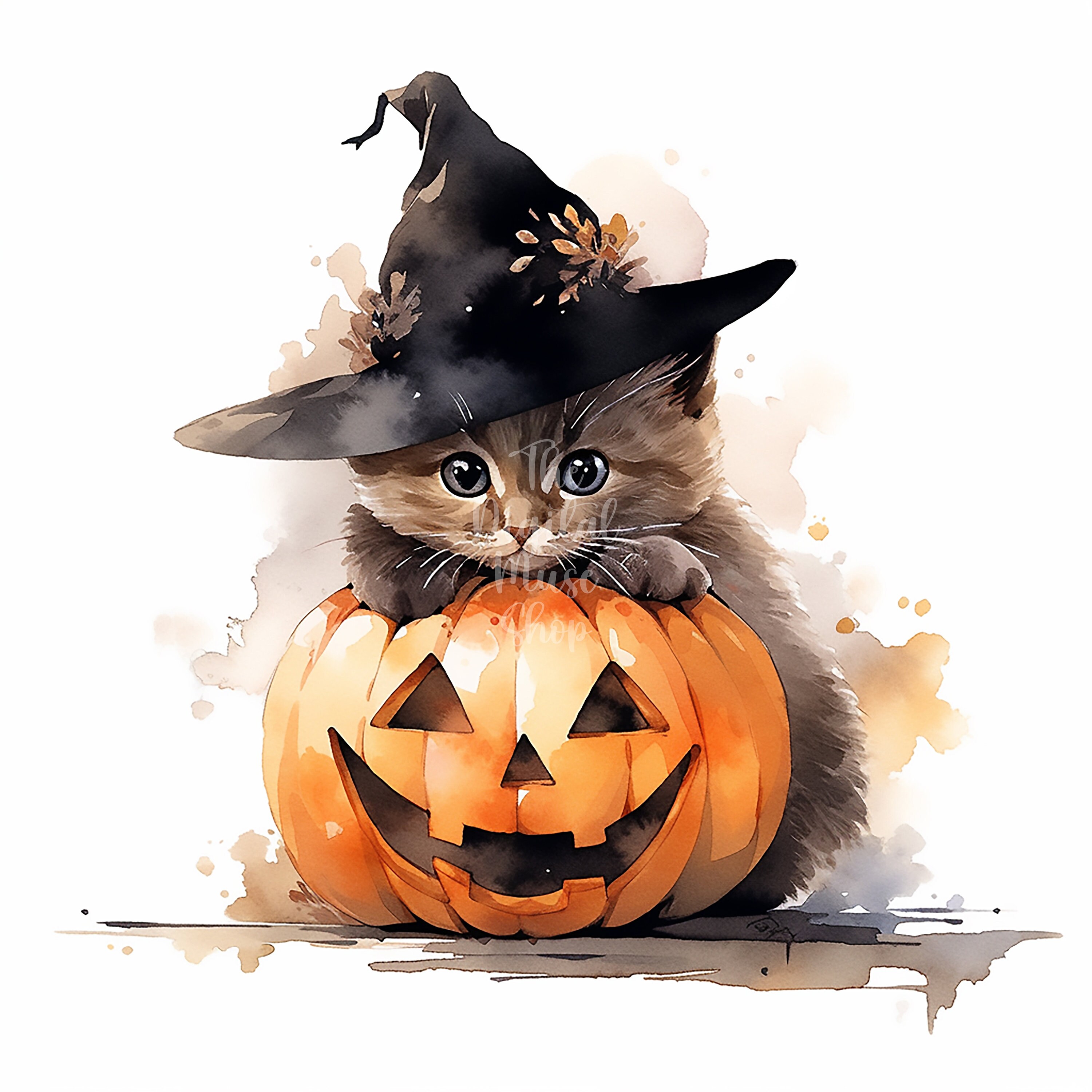Halloween Witch Cat Clipart 12 High Quality Jpgs Watercolor - Etsy