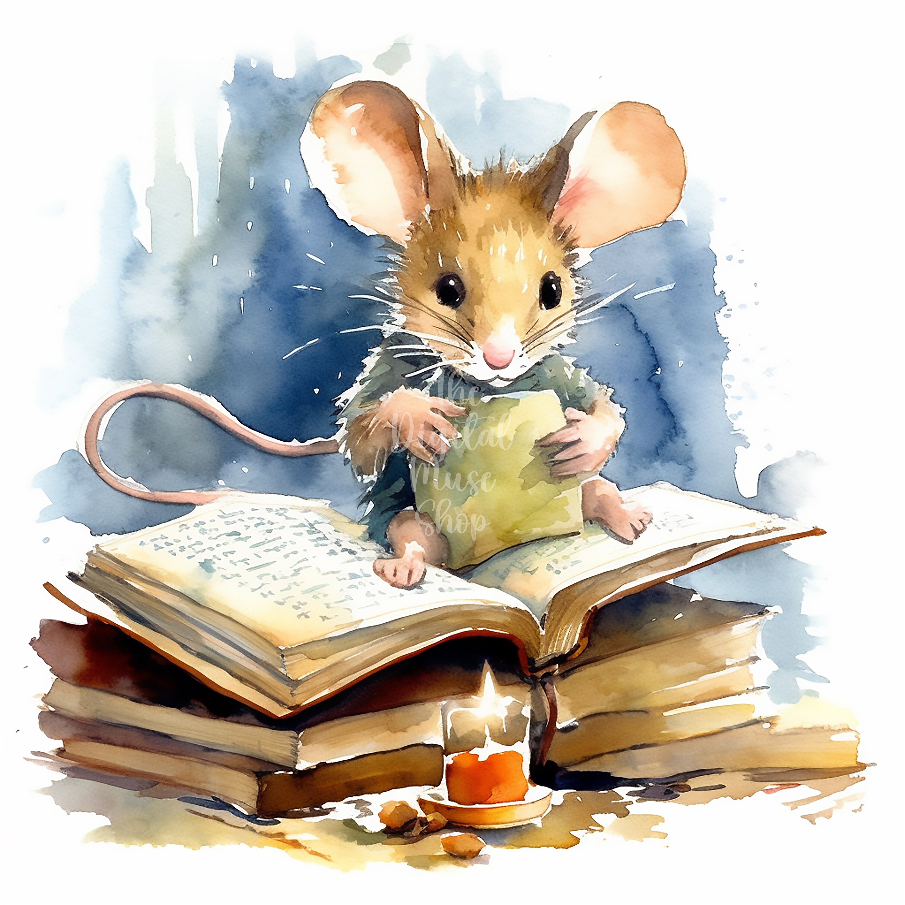 Mouse Reading Clipart - 15 High Quality Jpgs - Watercolor Clip Art ...