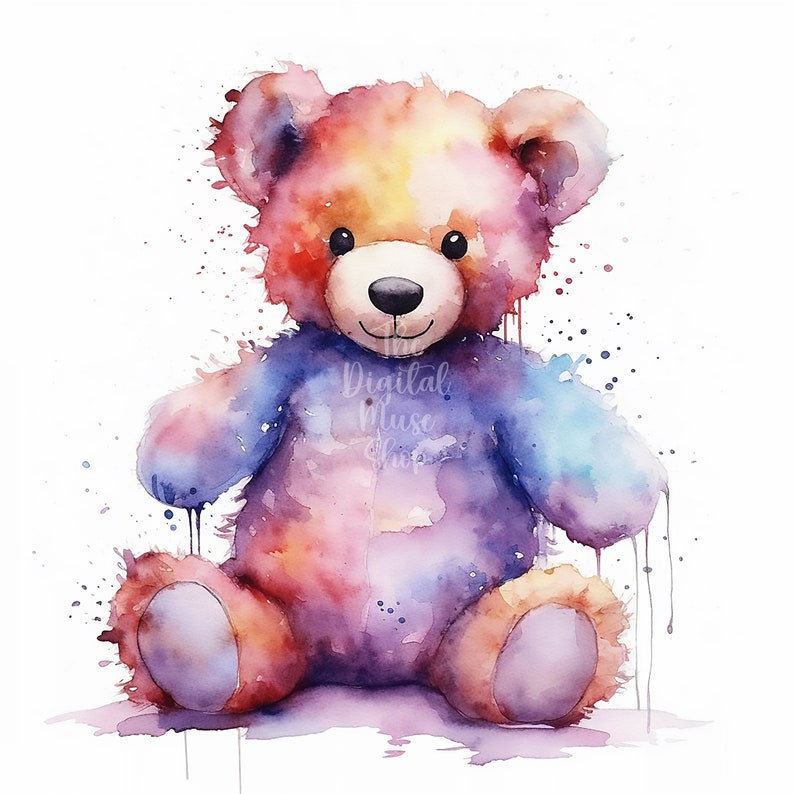 Colorful Teddy Bear Clipart 12 High Quality Jpgs Watercolor - Etsy
