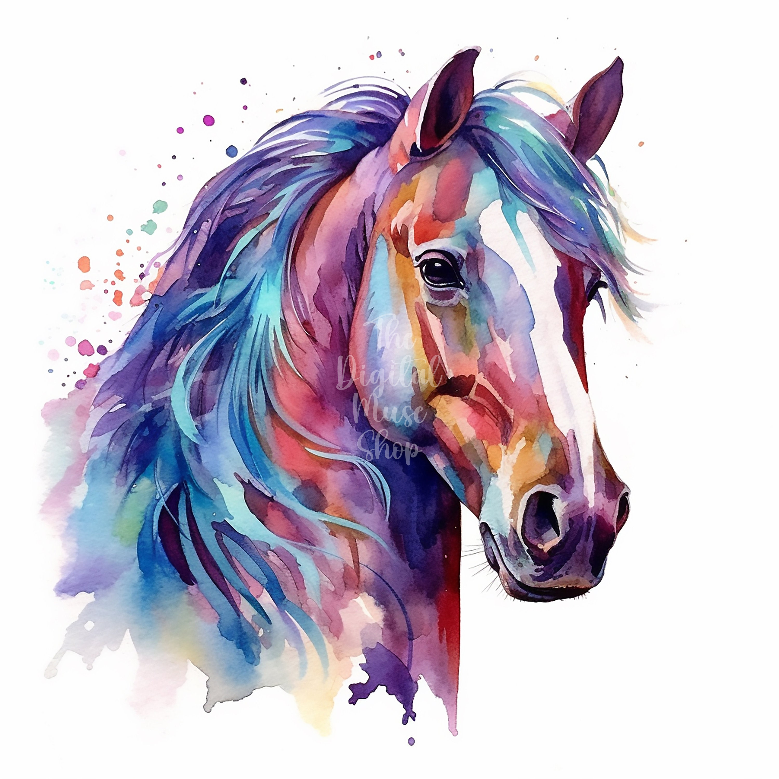 Colorful Horse Clipart, 12 High Quality Jpgs , Watercolor Clipart ...