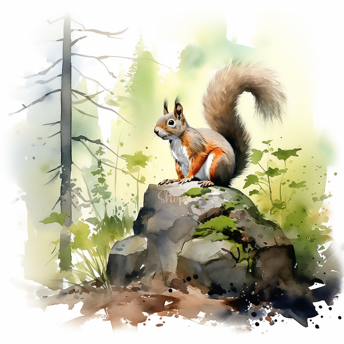 Squirrel Clipart Forest Clipart Card Making Mixed Media - Etsy