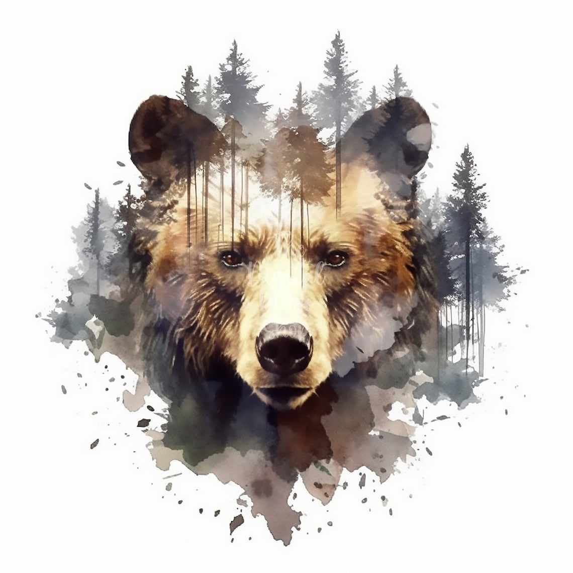 Bear and Forest Clipart, 12 High Quality Jpgs , Watercolor Clipart ...