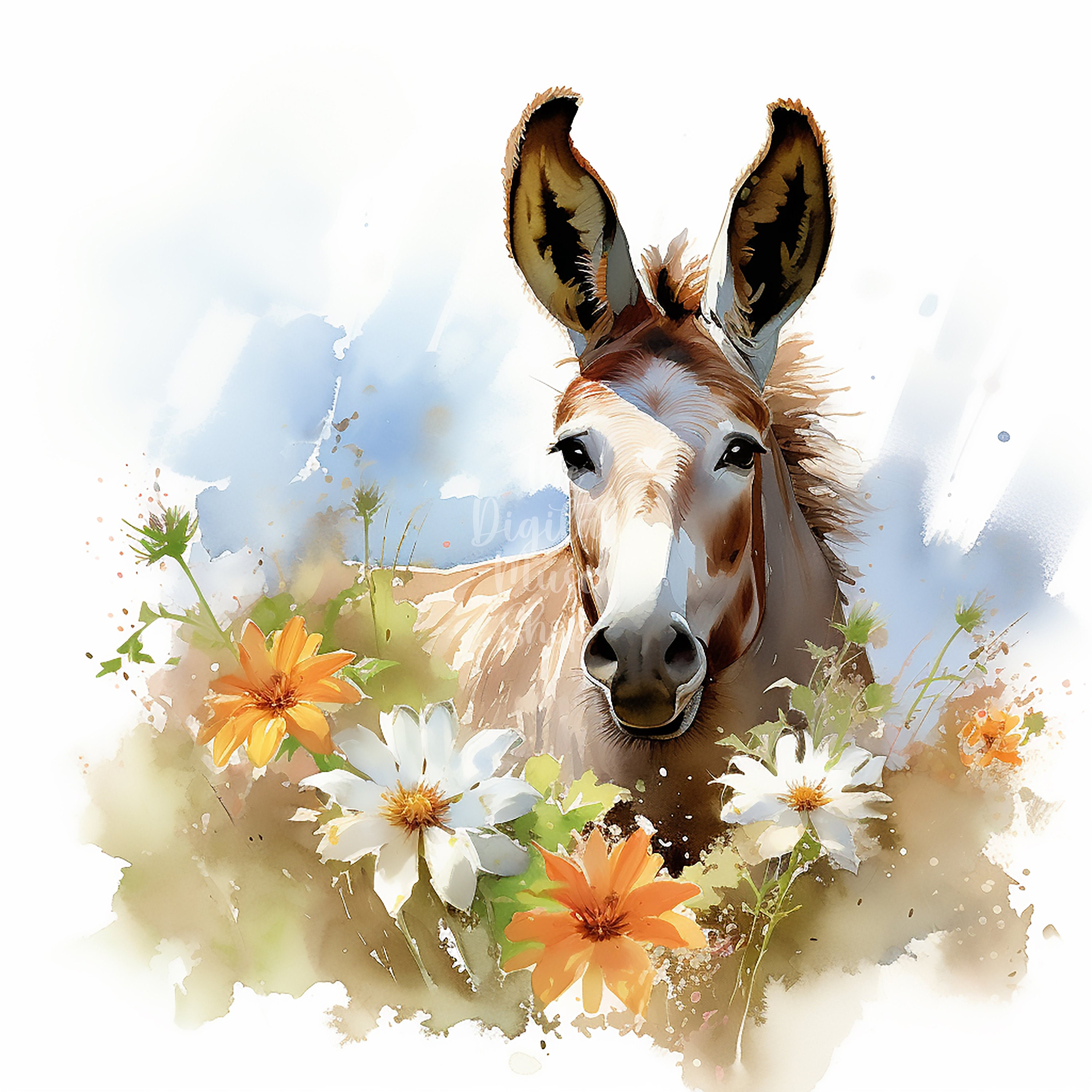 Watercolor Floral Donkey Clipart Bundles Scrapbook Junk Journal Digital ...