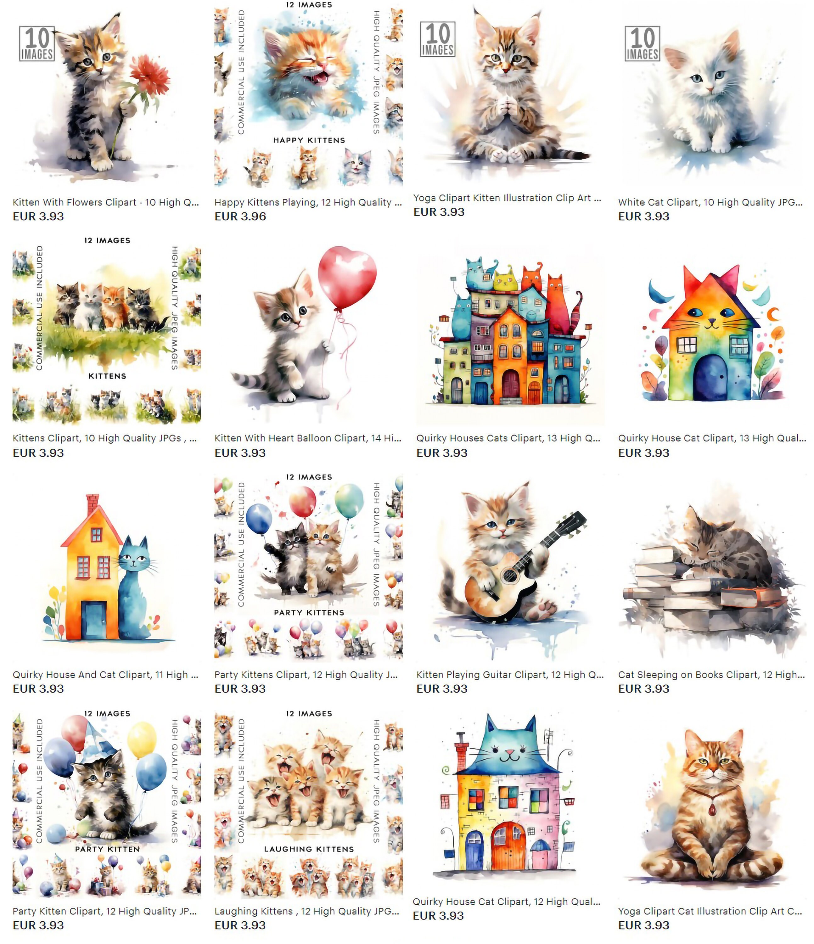 Cat Mega Bundle, 500 Cat Clipart Bundle Watercolor Clipart Cat Lover ...