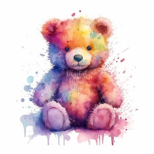 Colorful Teddy Bear Clipart, 12 High Quality Jpgs , Watercolor Clipart ...