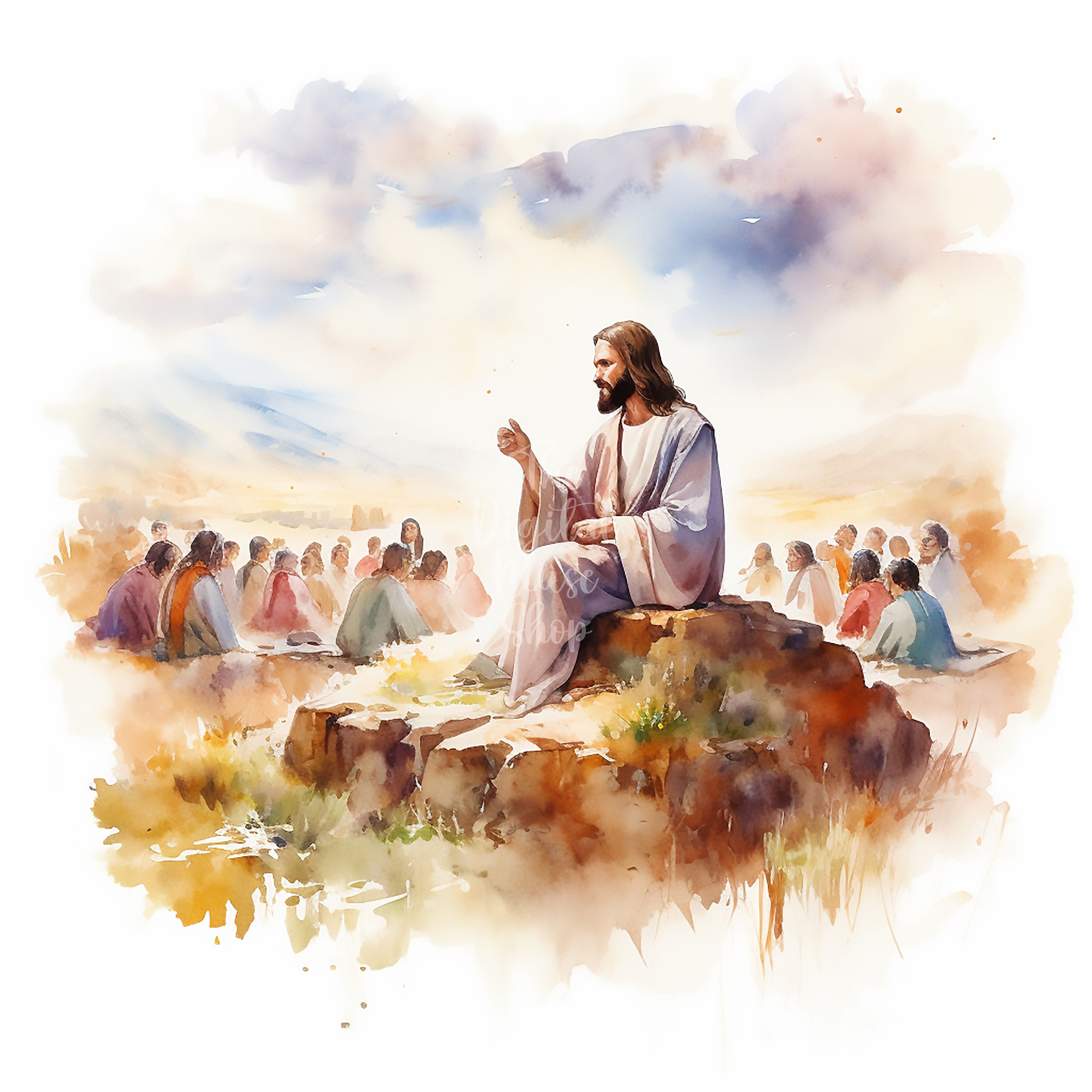 Jesus Preaching Clipart, 9 High Quality Jpgs Watercolor Clipart ...