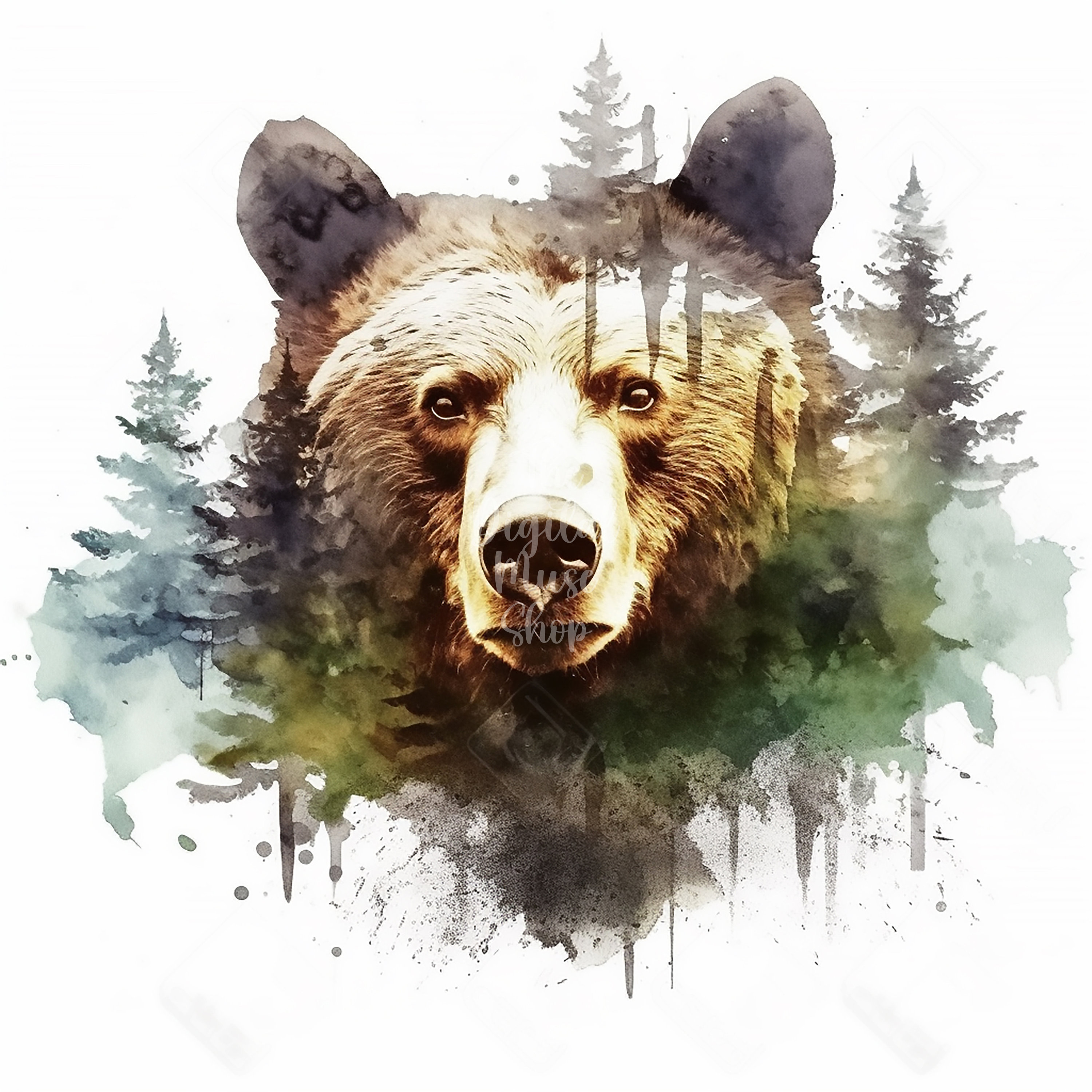 Bear and Forest Clipart, 12 High Quality Jpgs , Watercolor Clipart ...