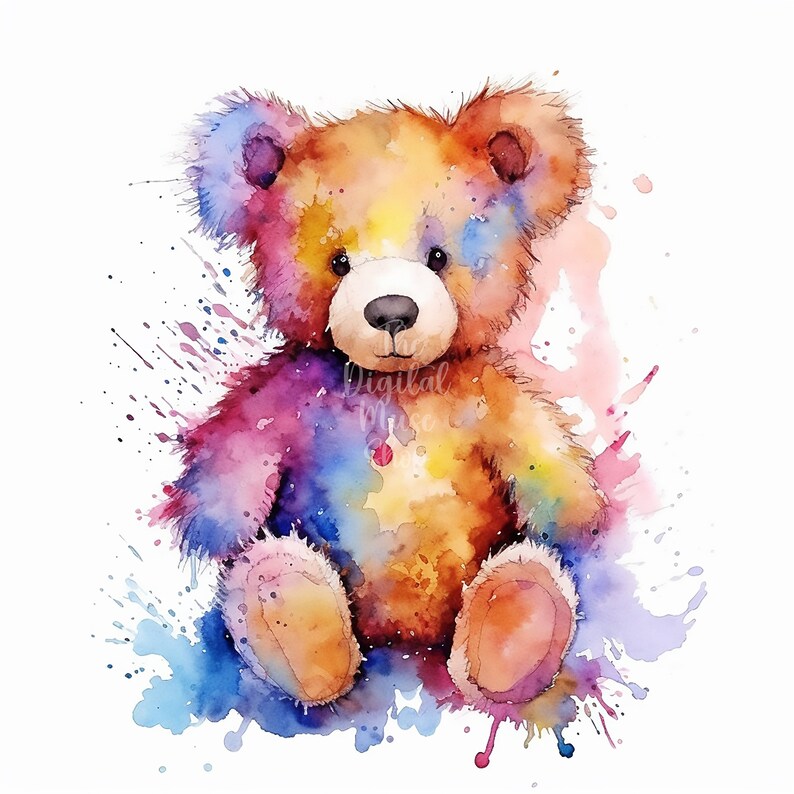 Colorful Teddy Bear Clipart, 12 High Quality Jpgs , Watercolor Clipart ...