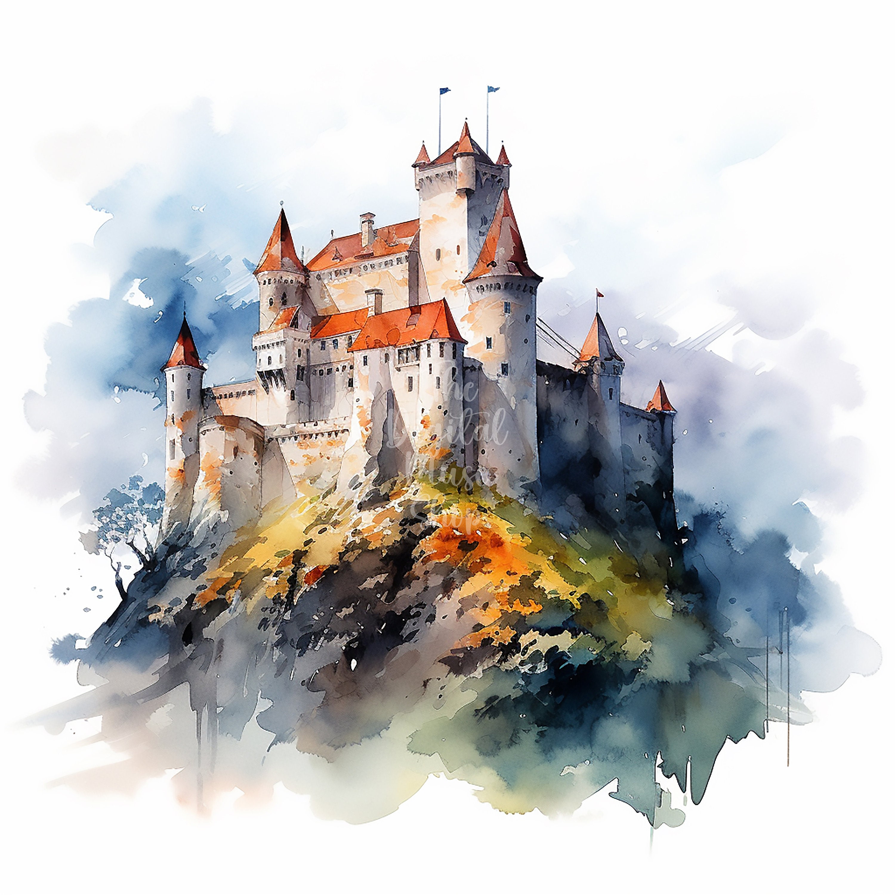 Medieval Castle Clipart, 12 High Quality Jpgs, Watercolor Clipart ...