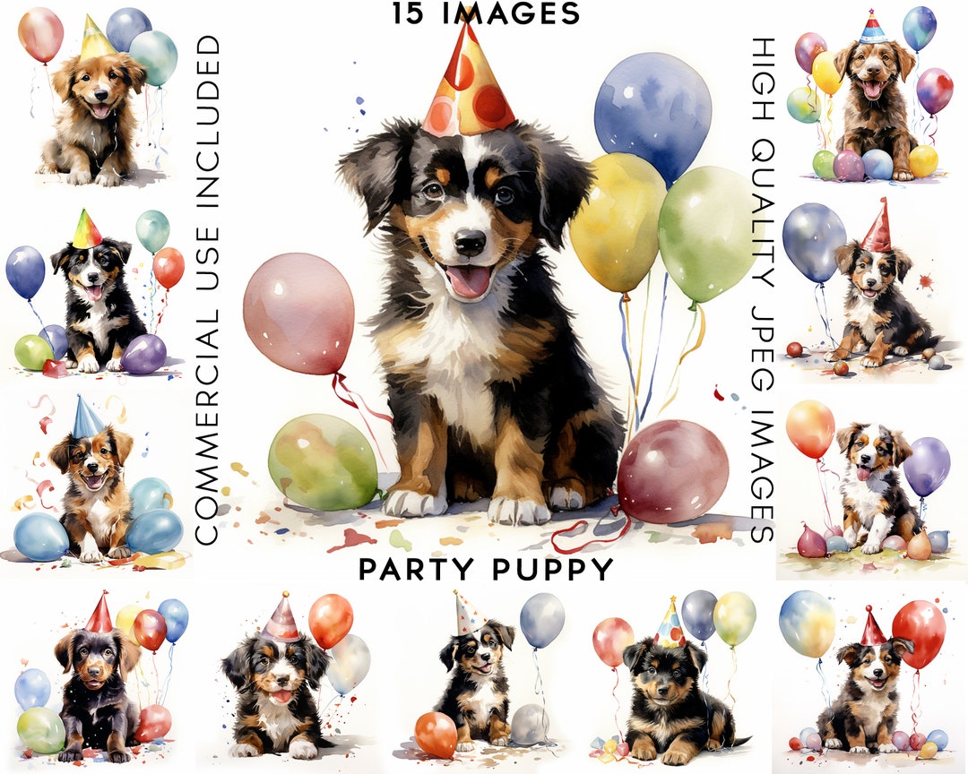 Party Puppy Clipart, 15 High Quality Jpgs, Puppy Clipart, Dog Clipart ...