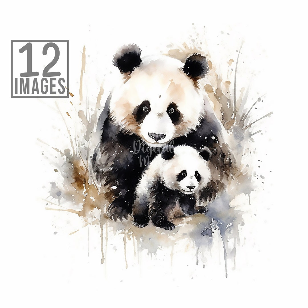 Mom and Baby Panda Clipart, 12 High Quality Jpgs , Watercolor Clipart ...