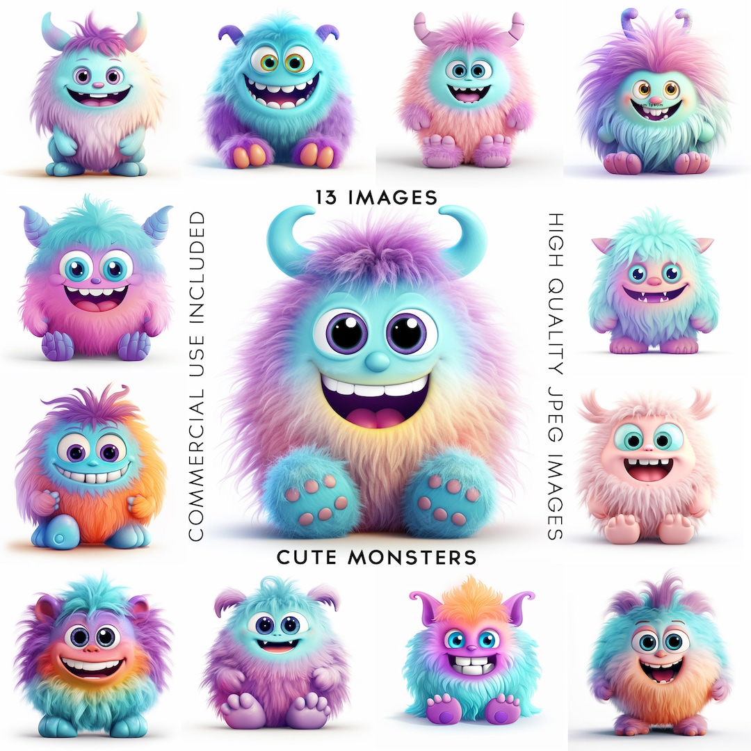 Cute Fluffy Monsters Clipart, Nursery Clipart Digital Paper Craft Card ...
