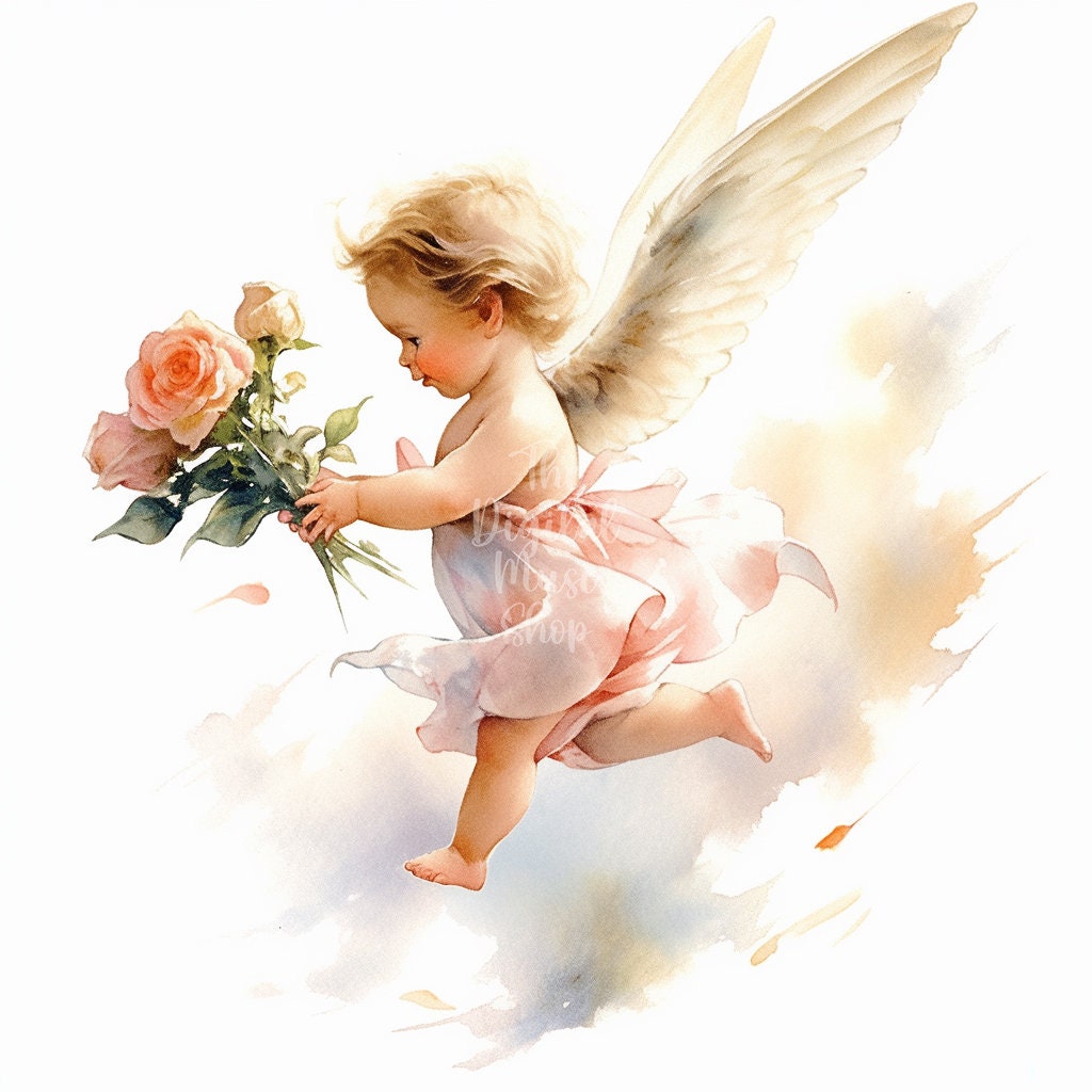 Cherubs Clipart, 12 High Quality Jpgs, Watercolor Clipart, Cherub ...