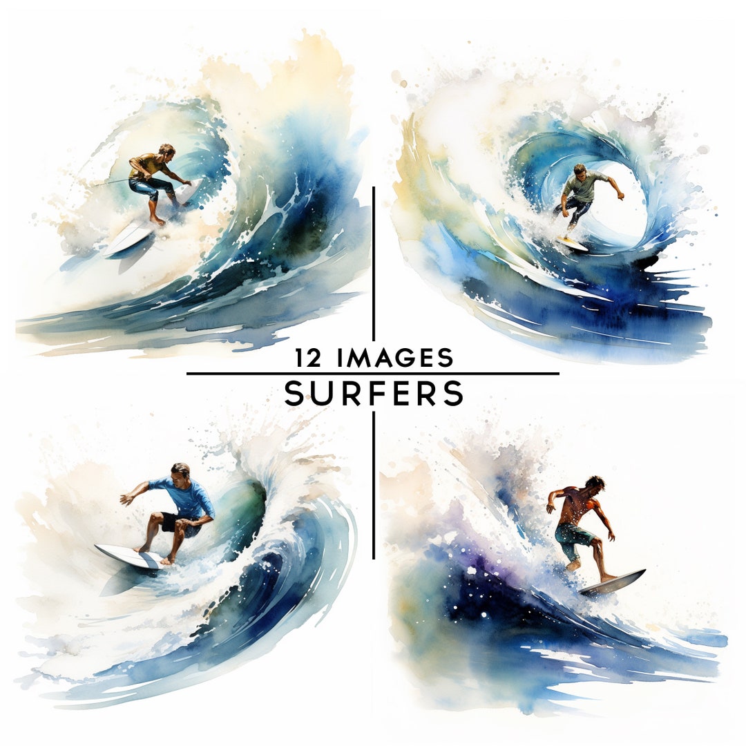 Surfer Clipart Watercolor Surfing Clip Art Bundle Beach Illustration ...