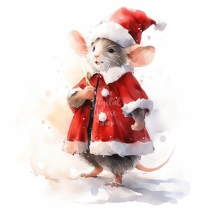Santa Claus Mouse Clipart, Christmas Clipart Watercolor Clipart Digital ...