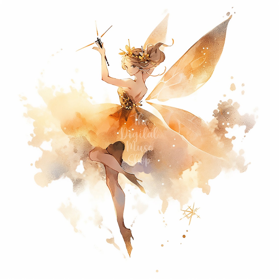 Golden Fairies Clipart Fairy Artwork Fairy Watercolor Clipart Digital ...