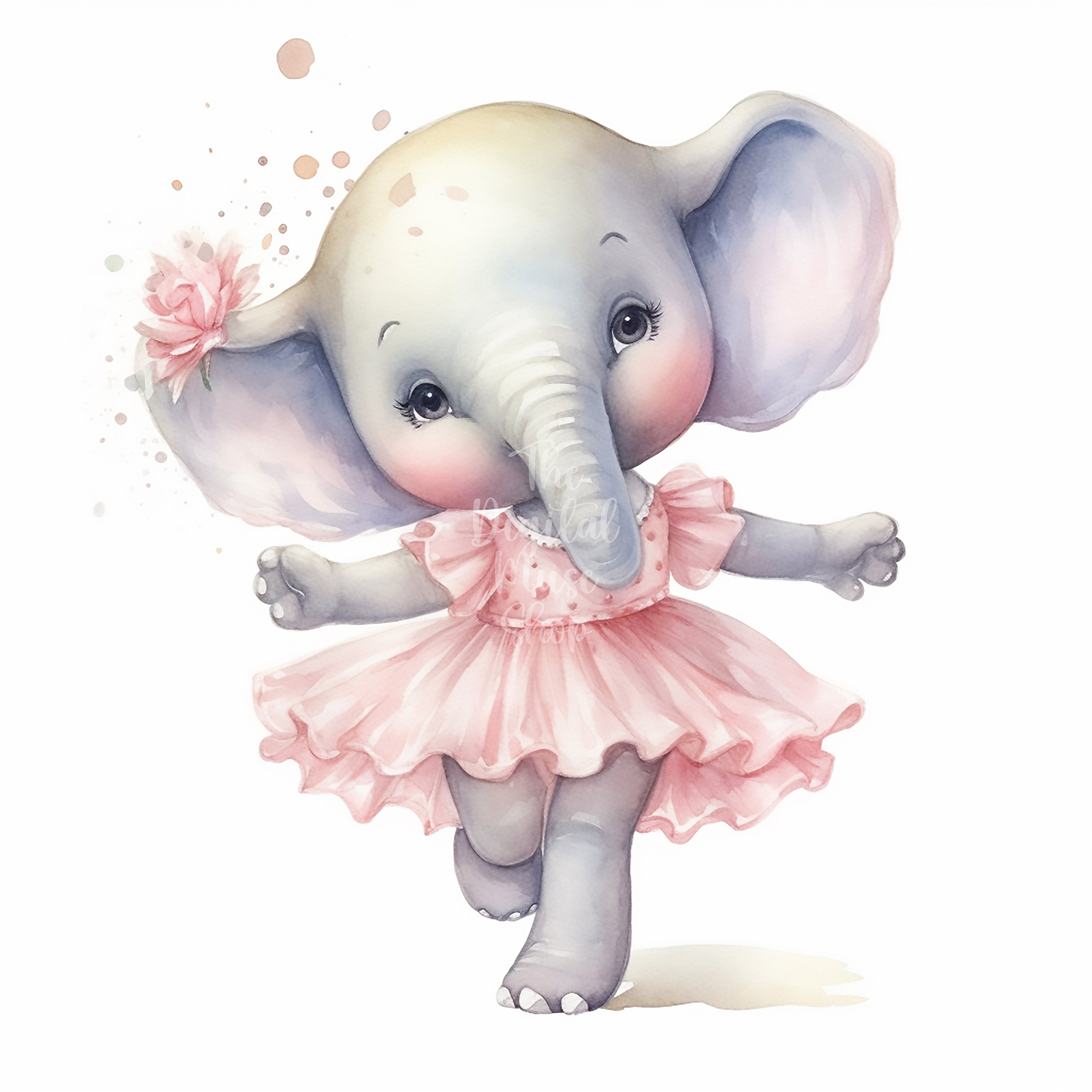Ballerina Clipart Elephant Watercolor Clipart Baby Elephant Clipart ...