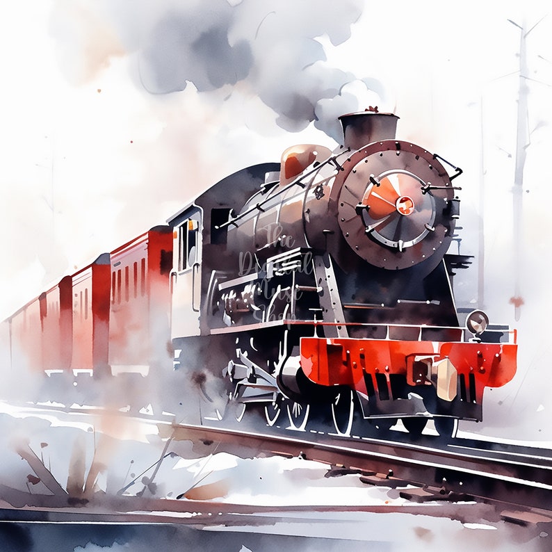 Old Steam Locomotive Clipart Watercolor Locomotive Art Train Clipart ...
