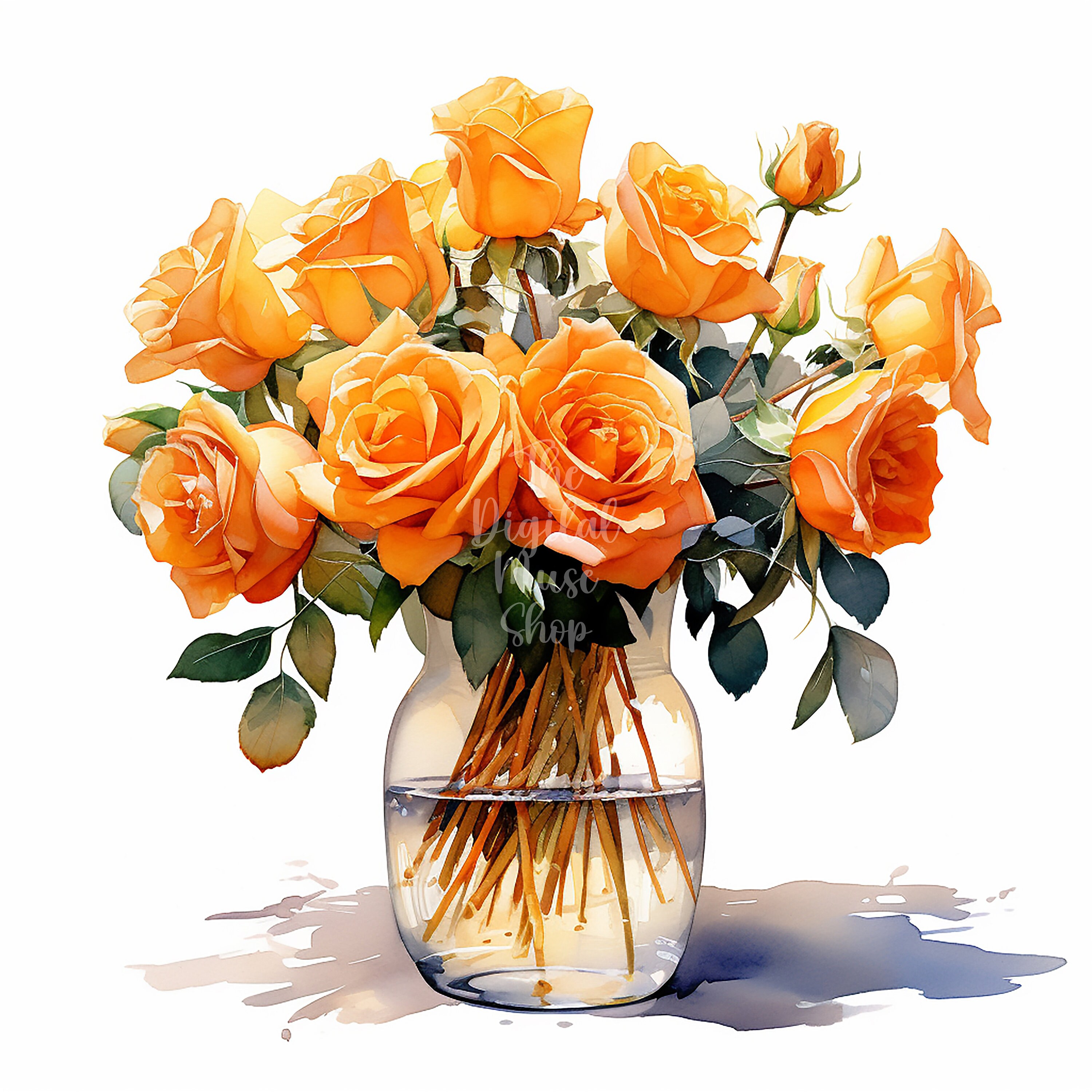 Vase of Orange Roses Clipart Watercolor Flowers Clipart - Etsy