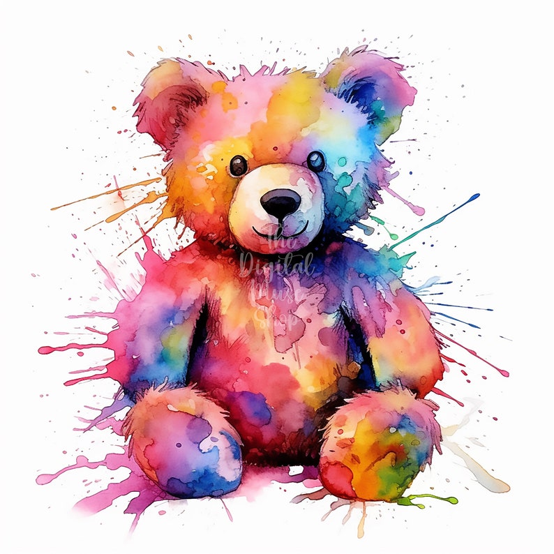 Colorful Teddy Bear Clipart 12 High Quality Jpgs Watercolor - Etsy