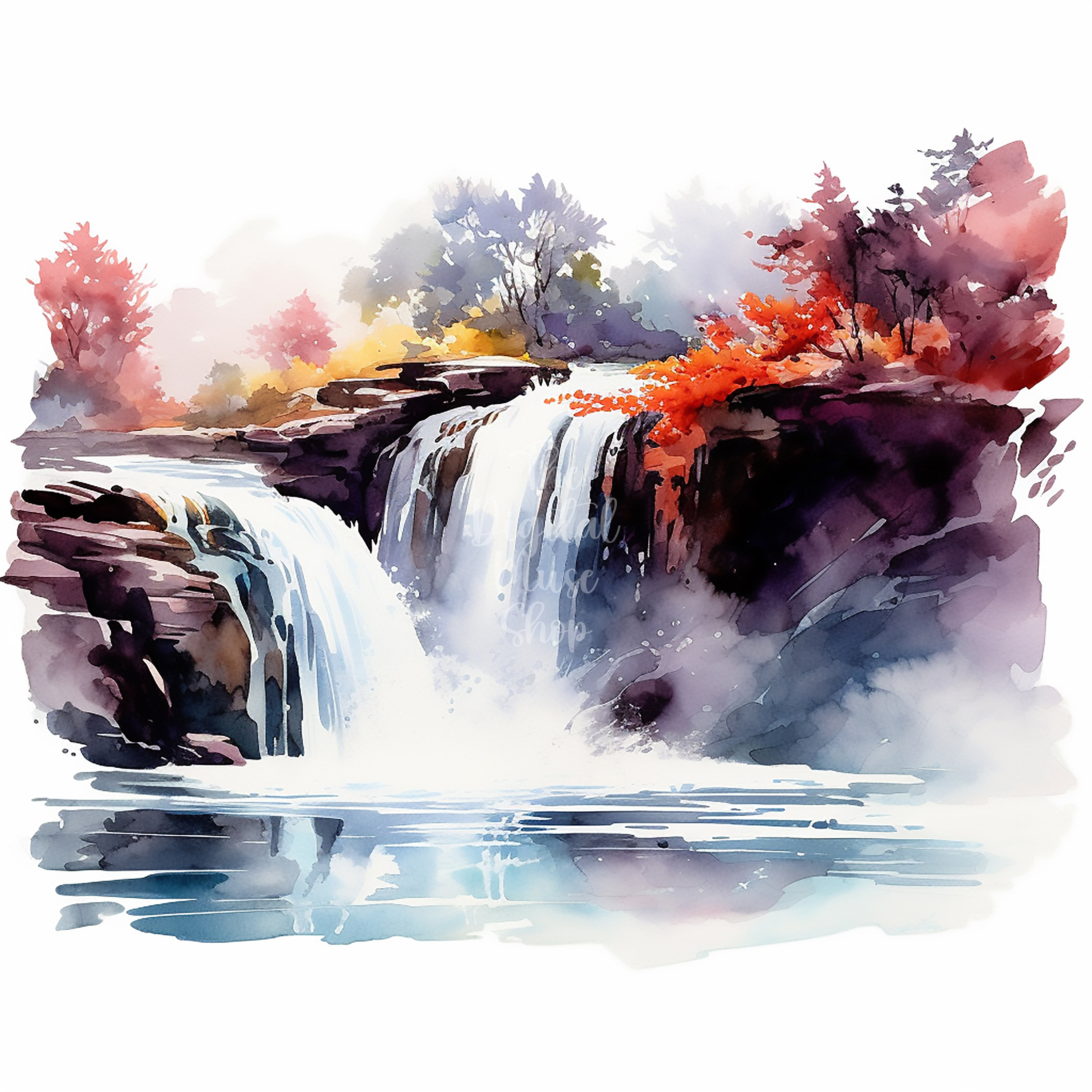 Waterfalls Clipart, 12 High Quality Jpgs, Watercolor Clipart, Waterfall ...
