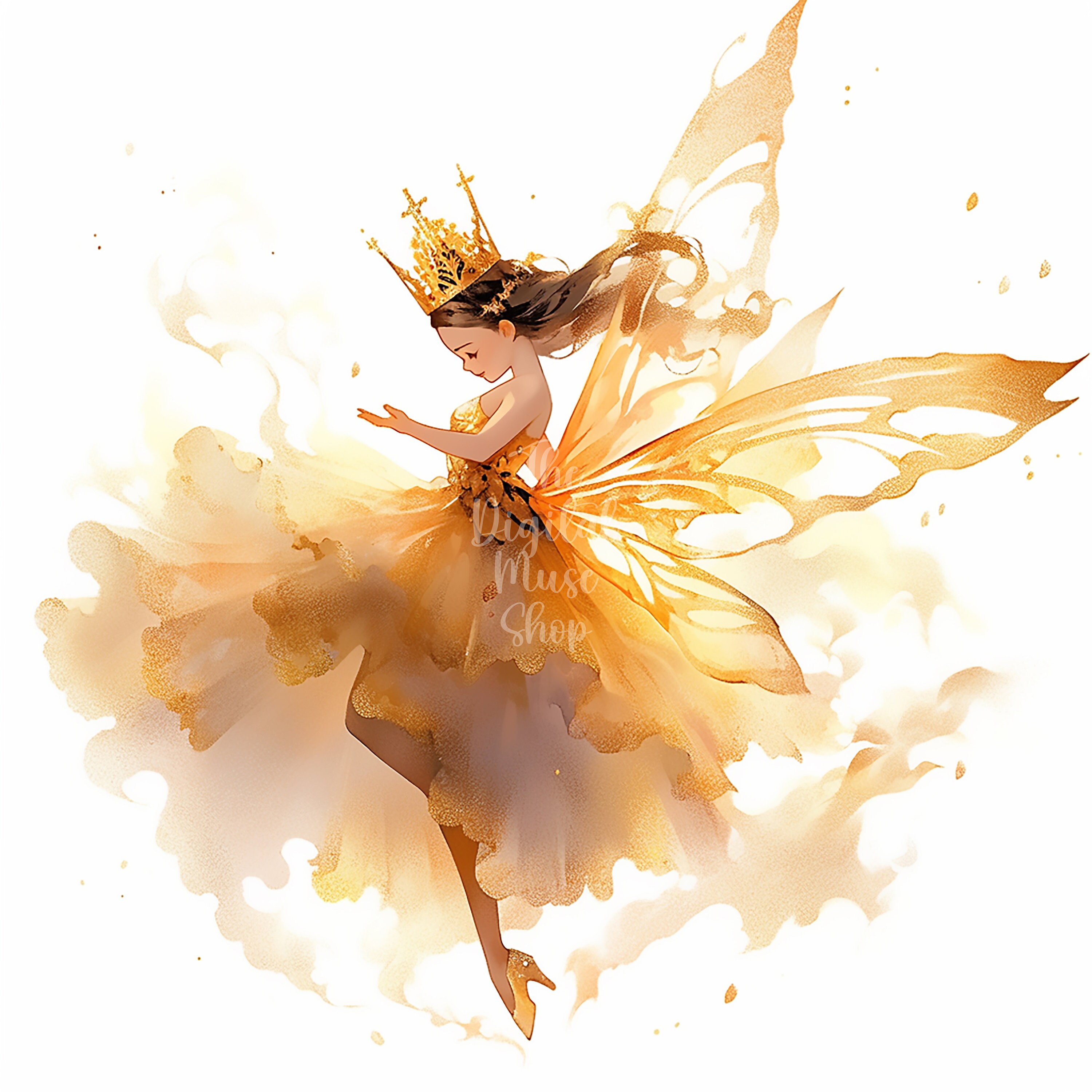 Golden Fairies Clipart Fairy Artwork Fairy Watercolor Clipart Digital ...