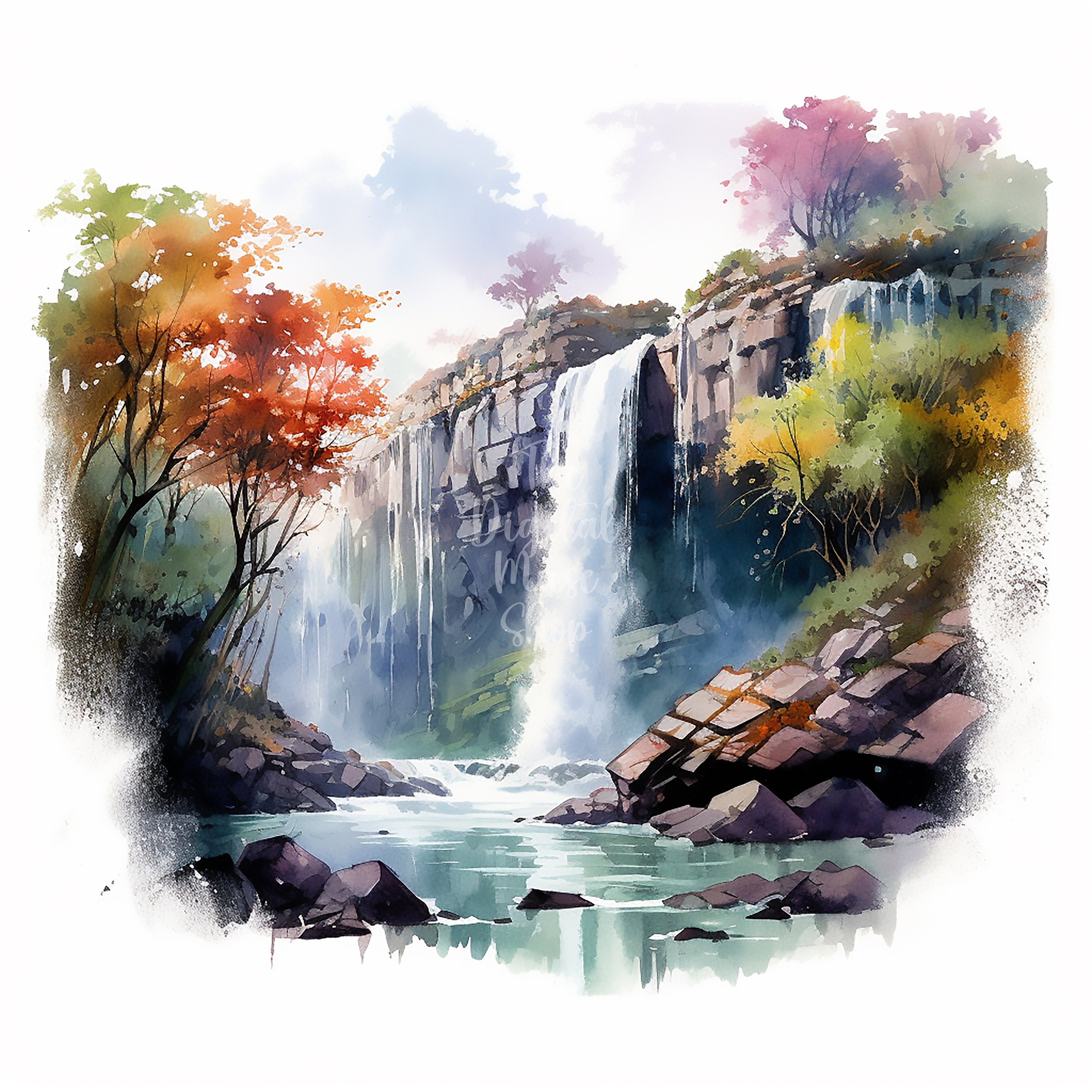 Waterfalls Clipart, 12 High Quality Jpgs, Watercolor Clipart, Waterfall ...