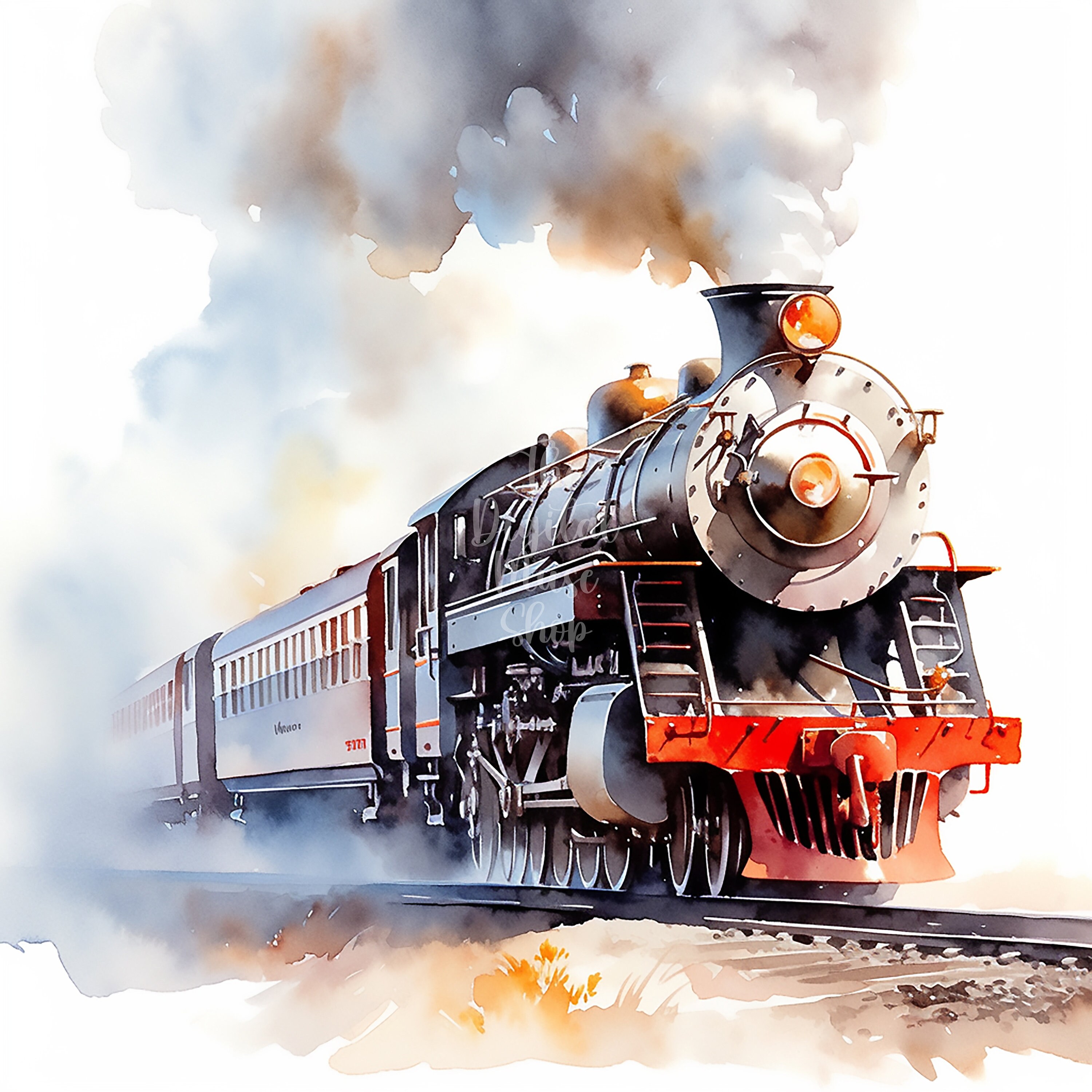Old Steam Locomotive Clipart Watercolor Locomotive Art Train Clipart ...