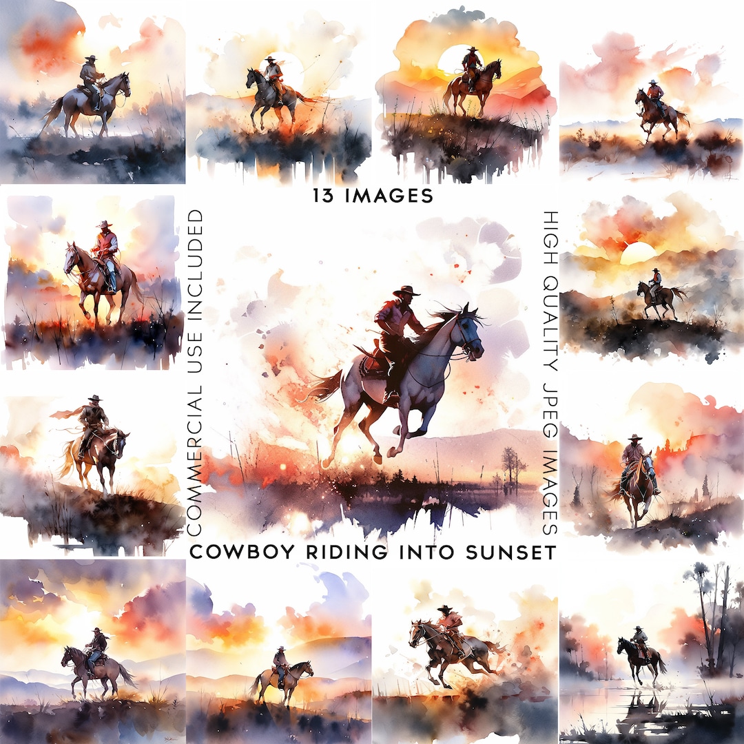 Cowboy Riding Horse Clipart Watercolor Cowboy Clipart Pack Horse Clip ...