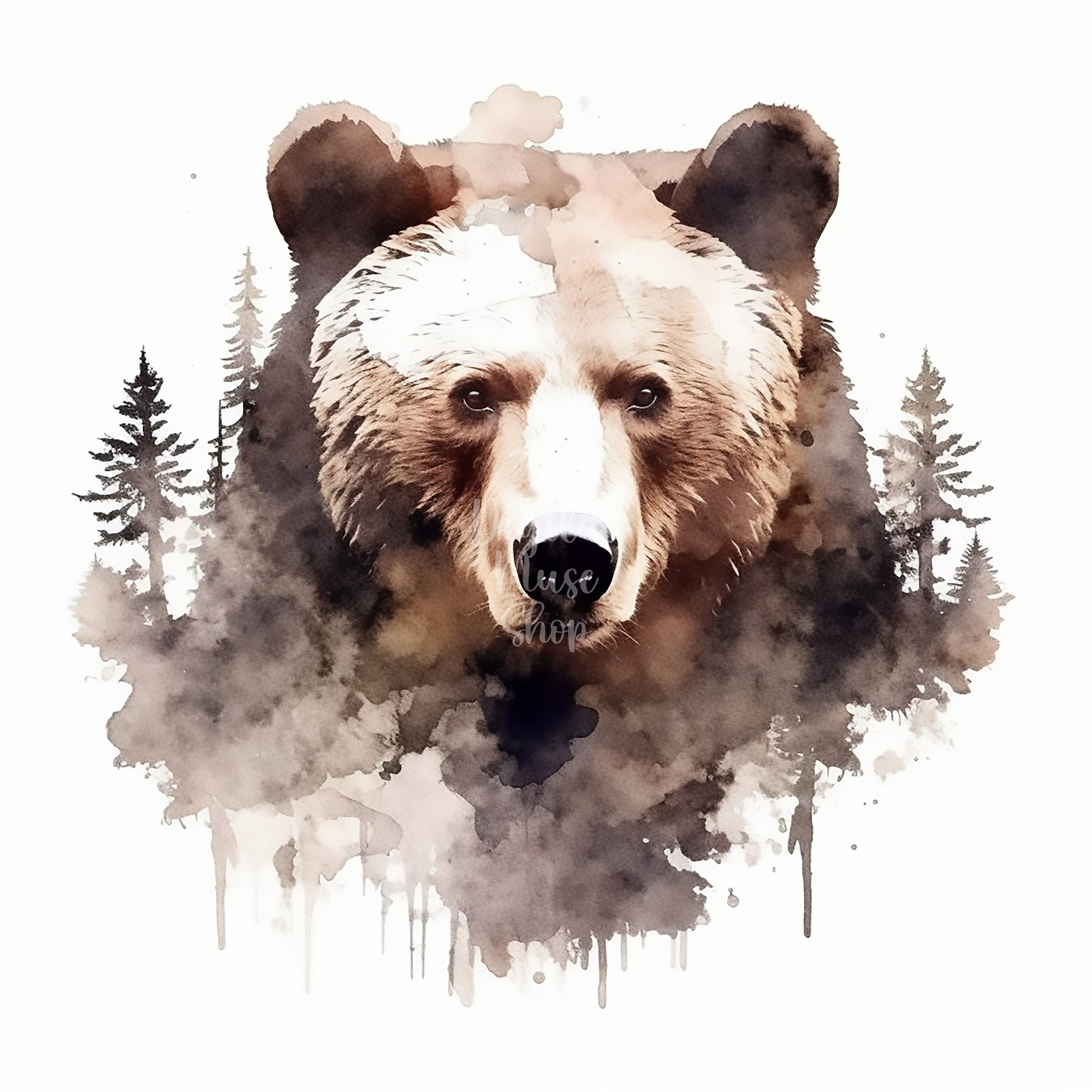 Bear and Forest Clipart, 12 High Quality Jpgs , Watercolor Clipart ...