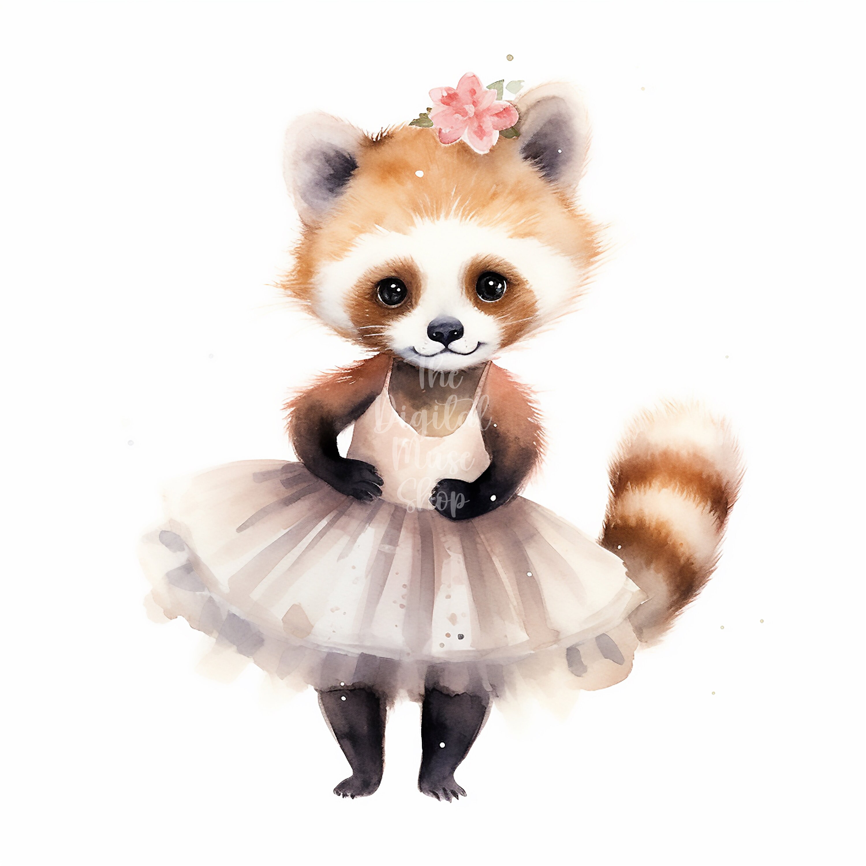 Ballerina Clipart Red Panda Illustration Nursery Art - Etsy