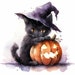 Halloween Witch Cat Clipart, 12 High Quality Jpgs, Watercolor Clipart ...