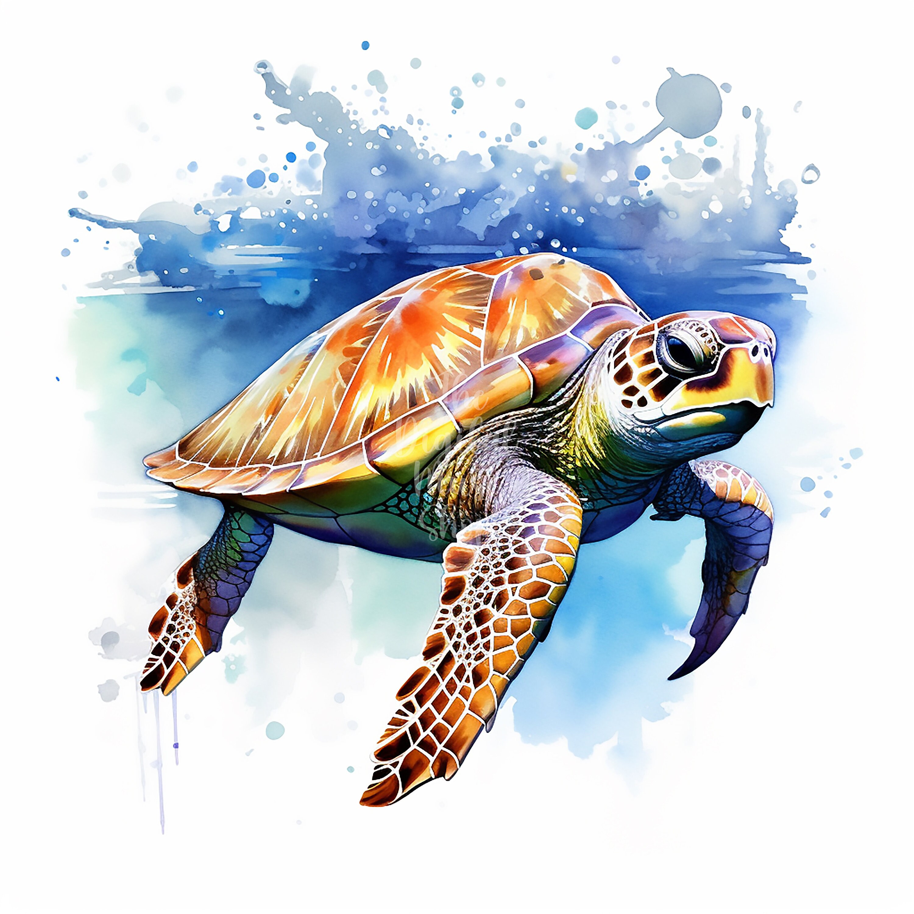 Watercolor Sea Turtle Clipart, 12 High Quality JPG, Commercial Use ...