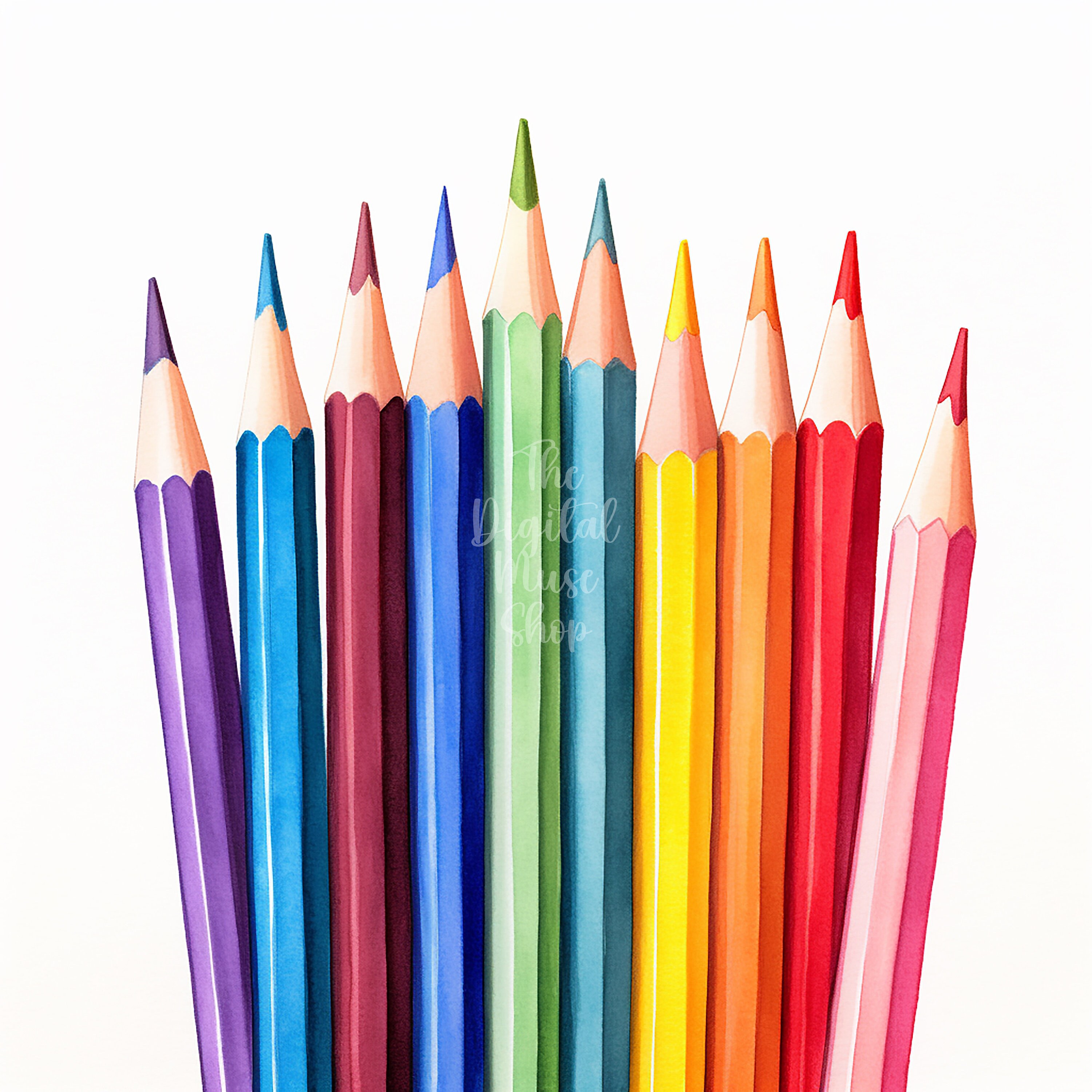 Colored Pencils Clipart, 11 High Quality Jpgs, Watercolor Pencils ...