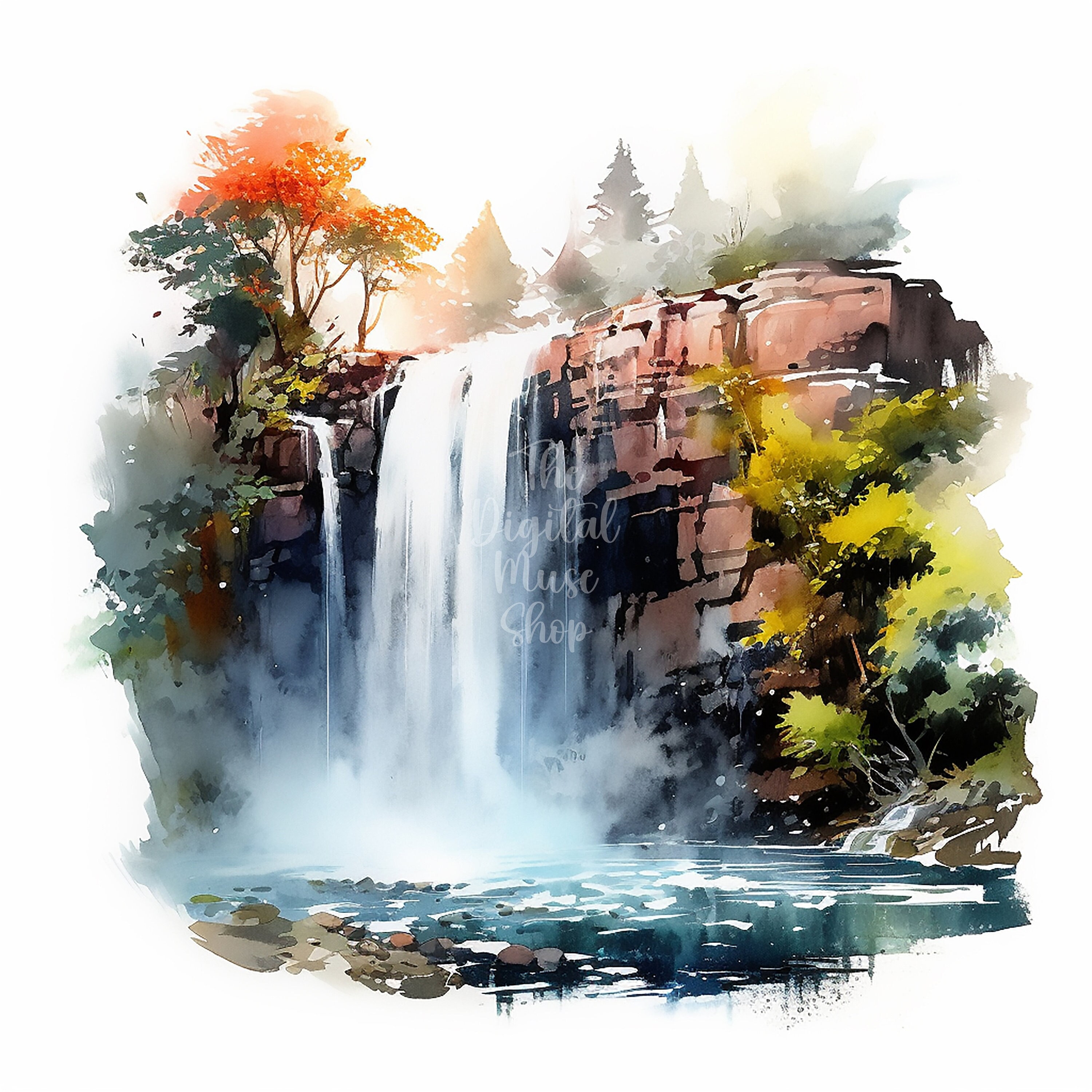 Waterfalls Clipart, 12 High Quality Jpgs, Watercolor Clipart, Waterfall ...