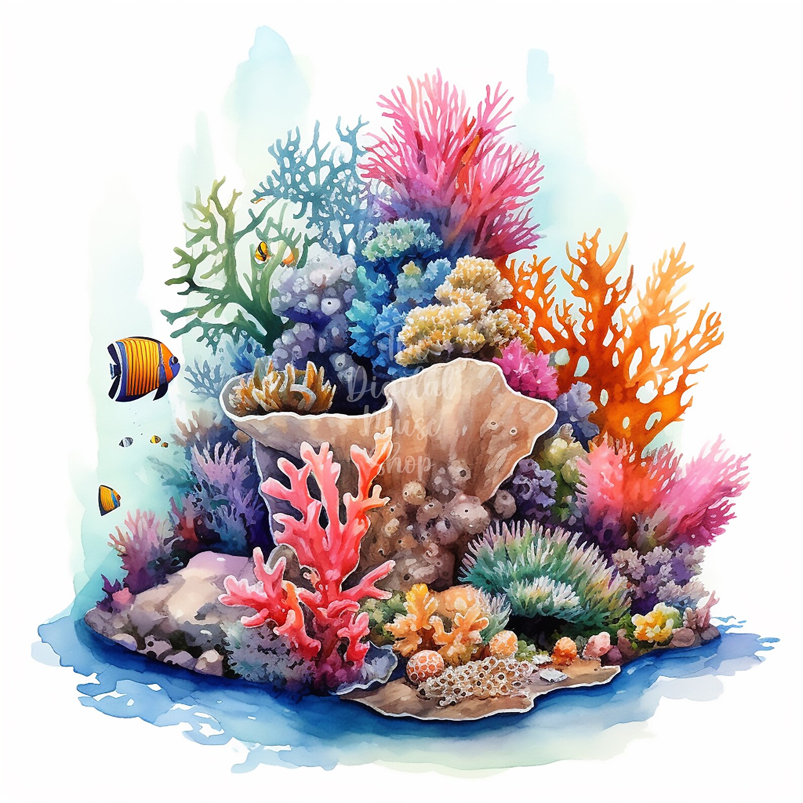 Watercolor Coral Reef Clipart, 12 High Quality Jpgs, Clip Art Watercolor, Digital Paper Craft ...