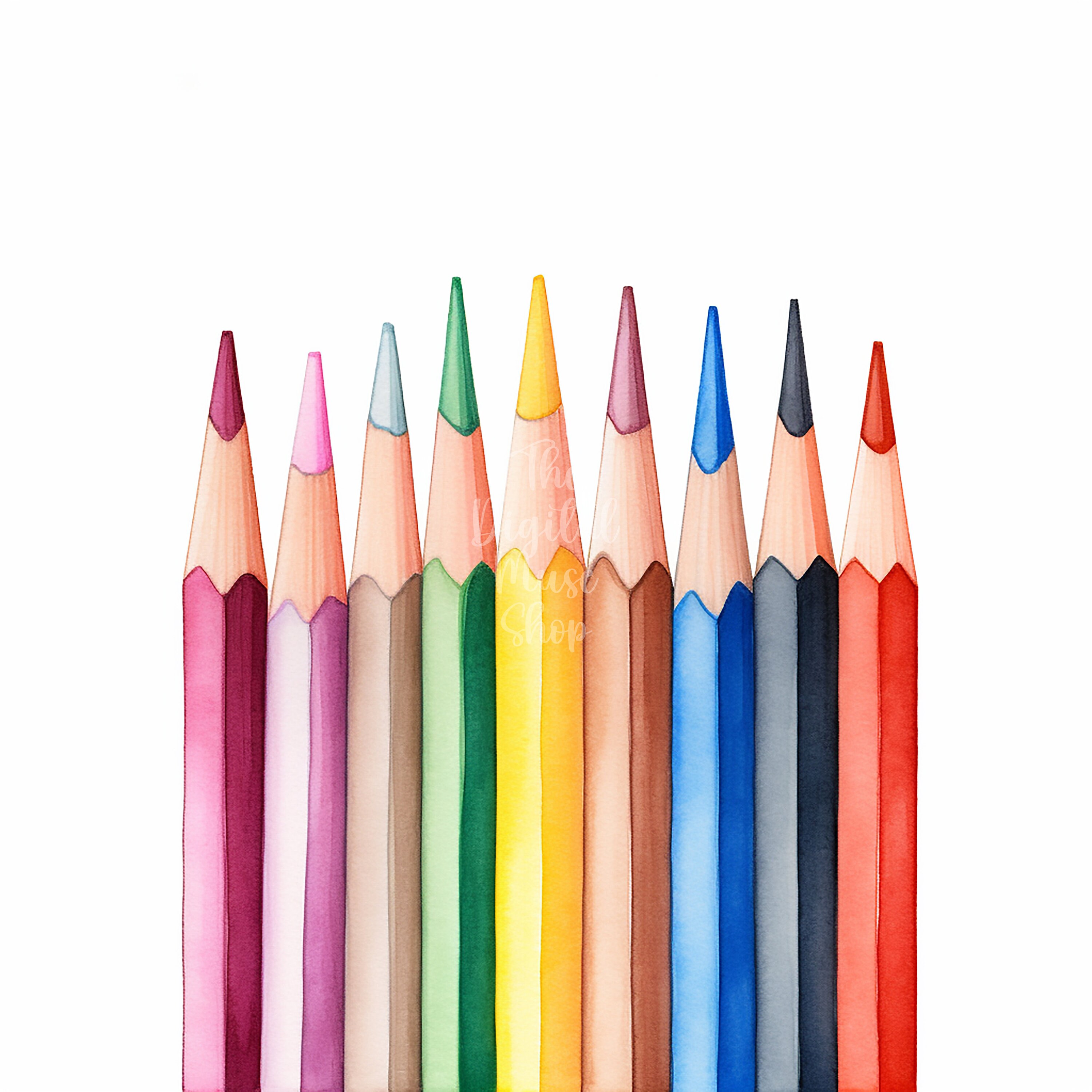 Colored Pencils Clipart, 11 High Quality Jpgs, Watercolor Pencils ...