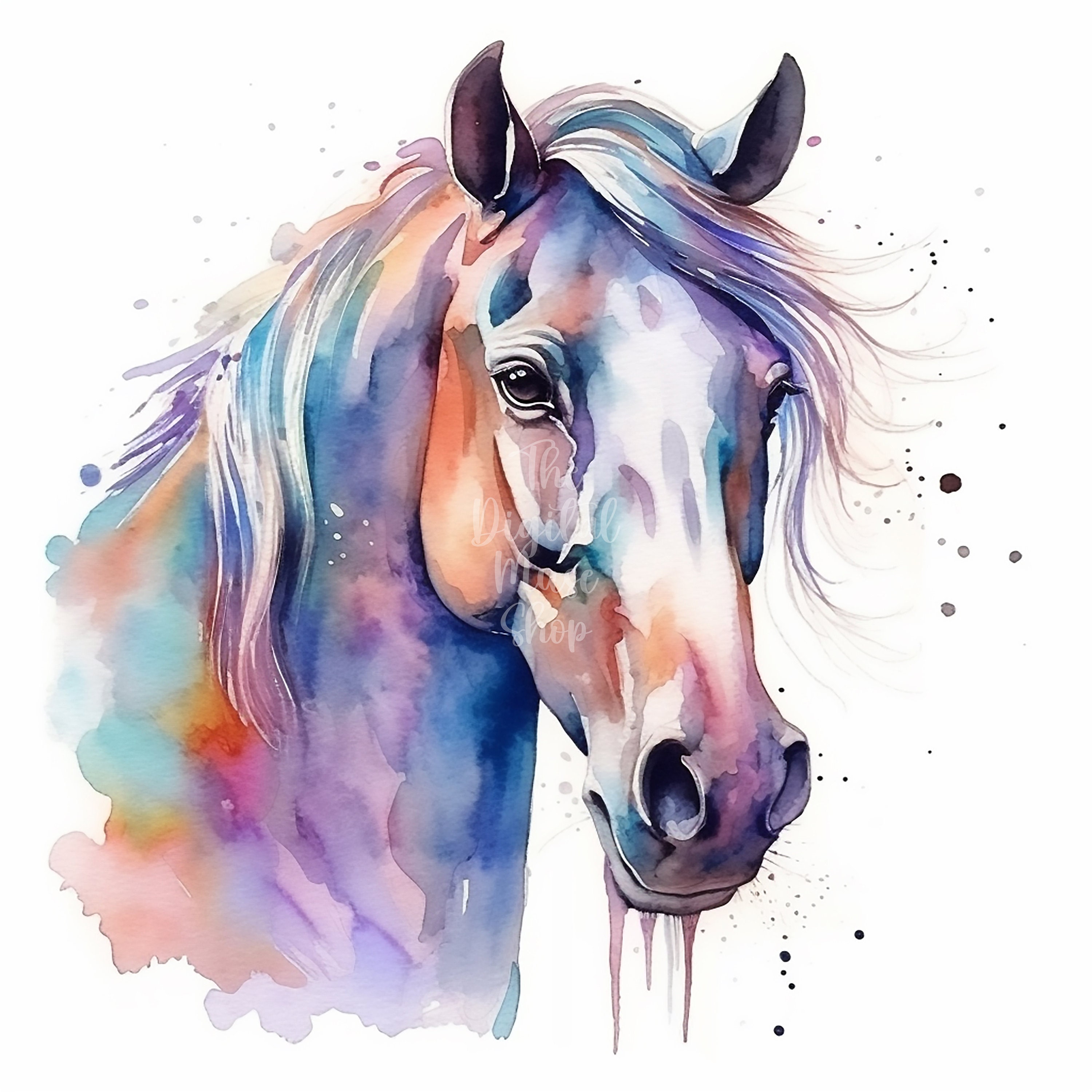 Colorful Horse Clipart, 12 High Quality Jpgs , Watercolor Clipart ...