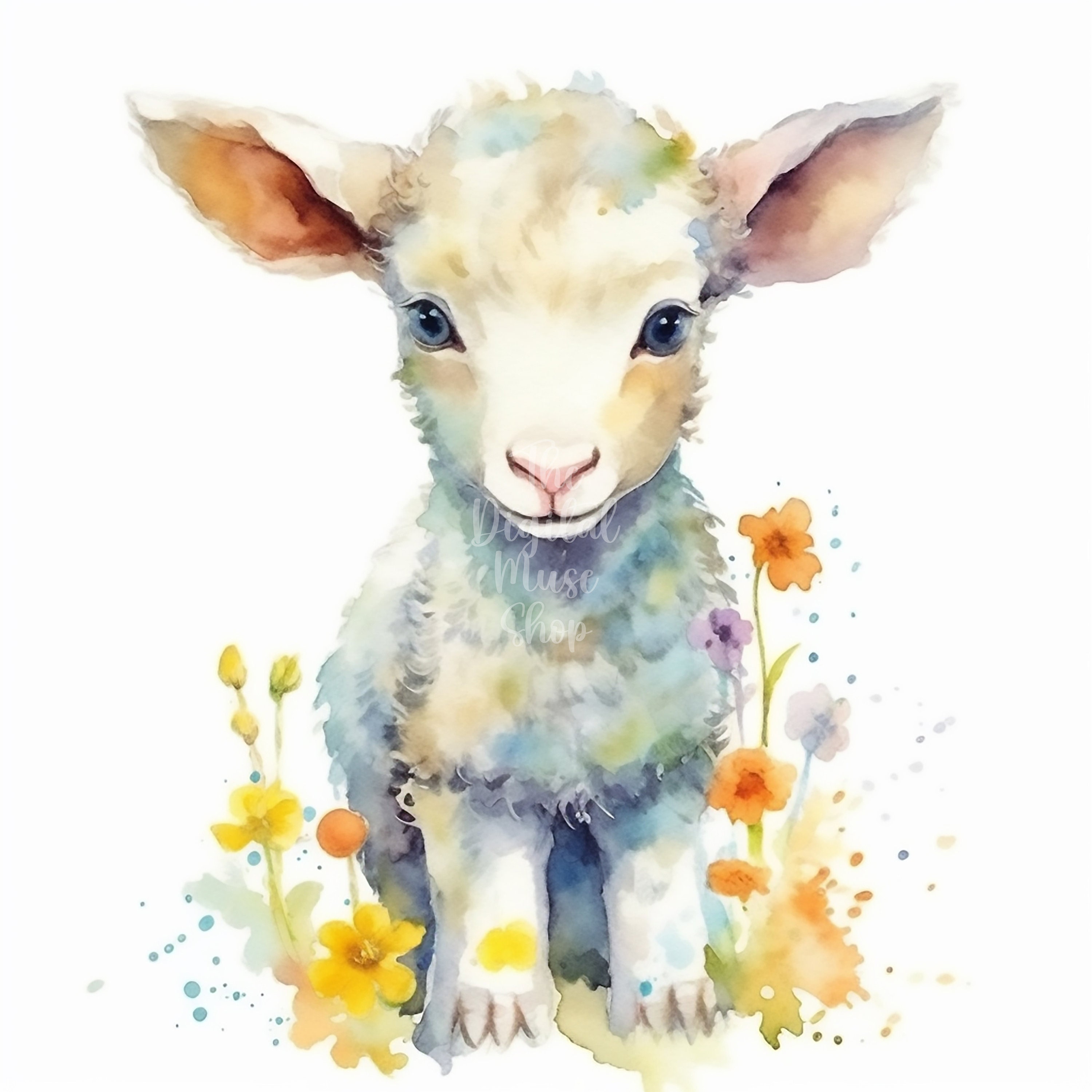 Lamb With Flowers Clipart, 10 High Quality Jpgs, Watercolor Clipart ...