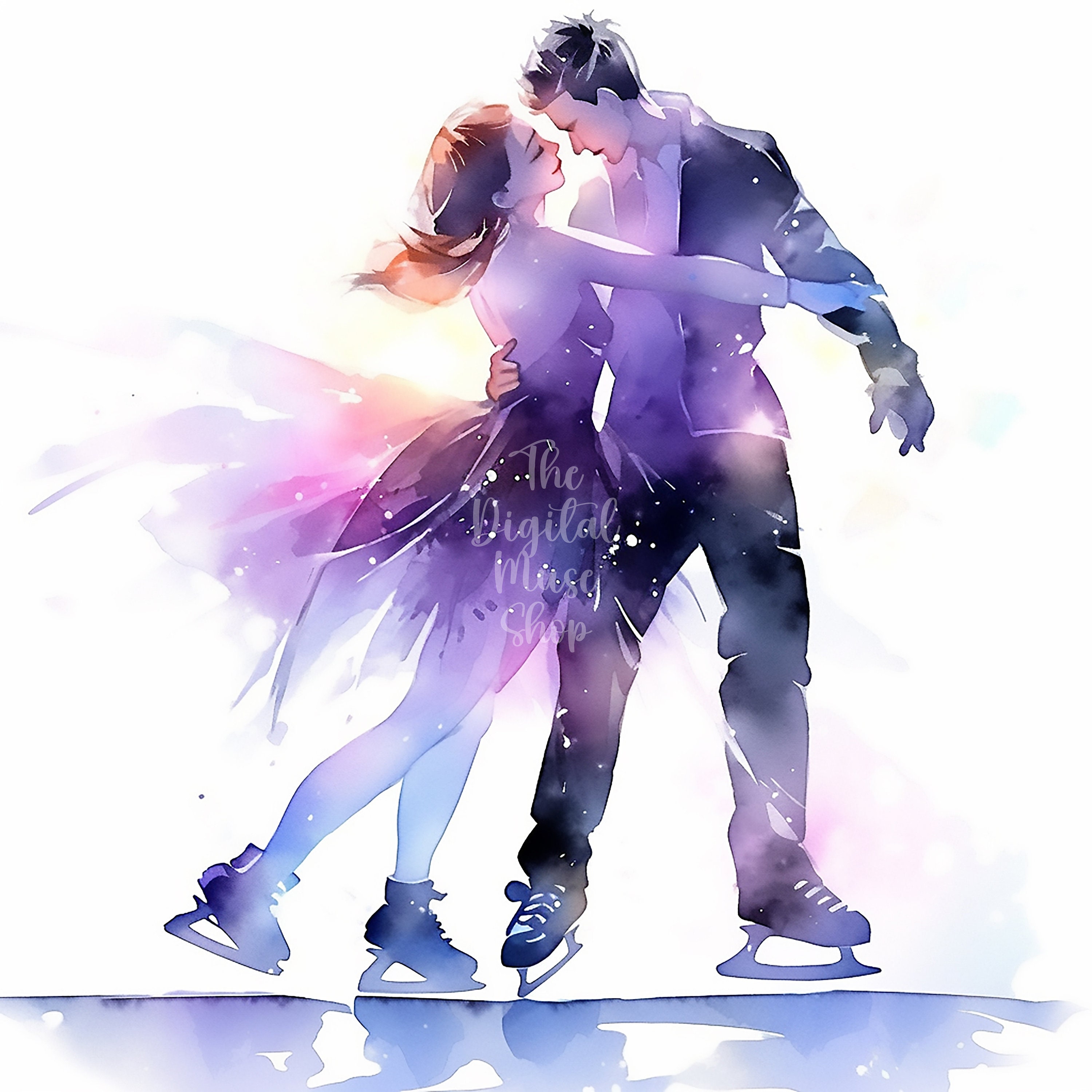 Figure Skating Clipart, Watercolor Ice Skating Clipart Skater ...