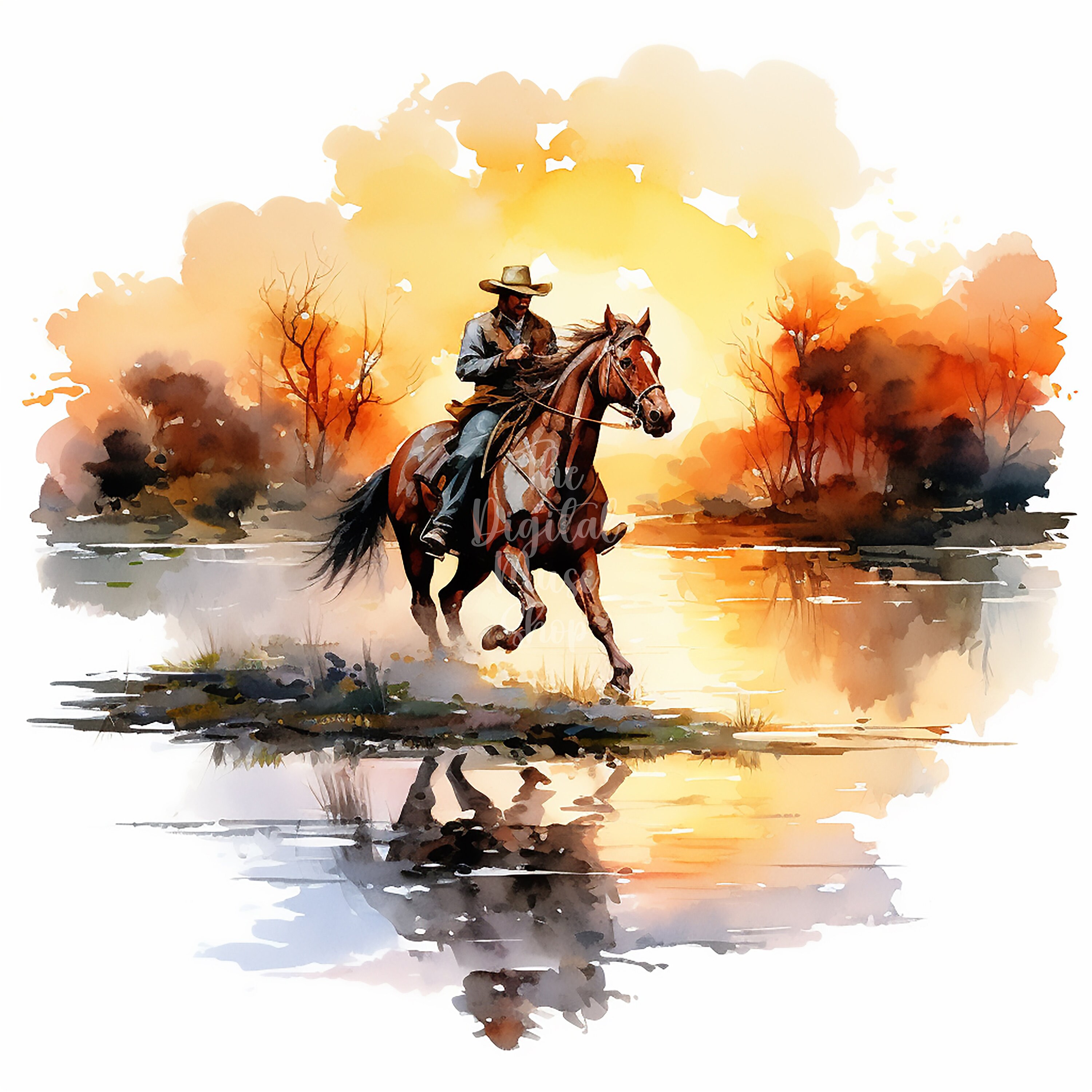 Cowboy Riding Horse Clipart Watercolor Cowboy Clipart Pack Horse Clip ...