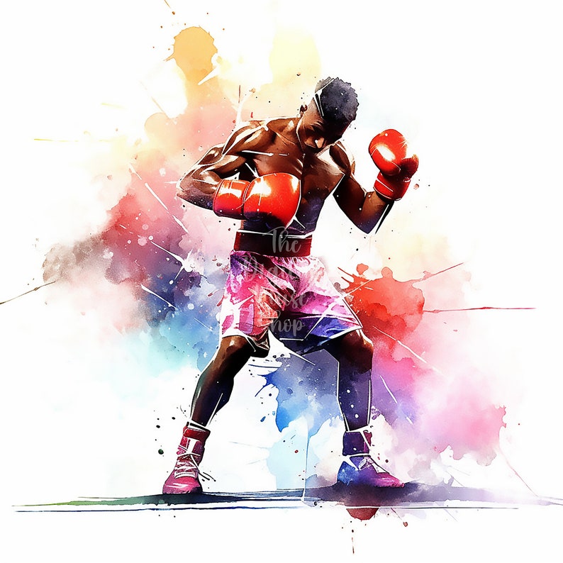 Boxing Clipart, Watercolor Boxing Fighters Clipart Sport Illustration ...