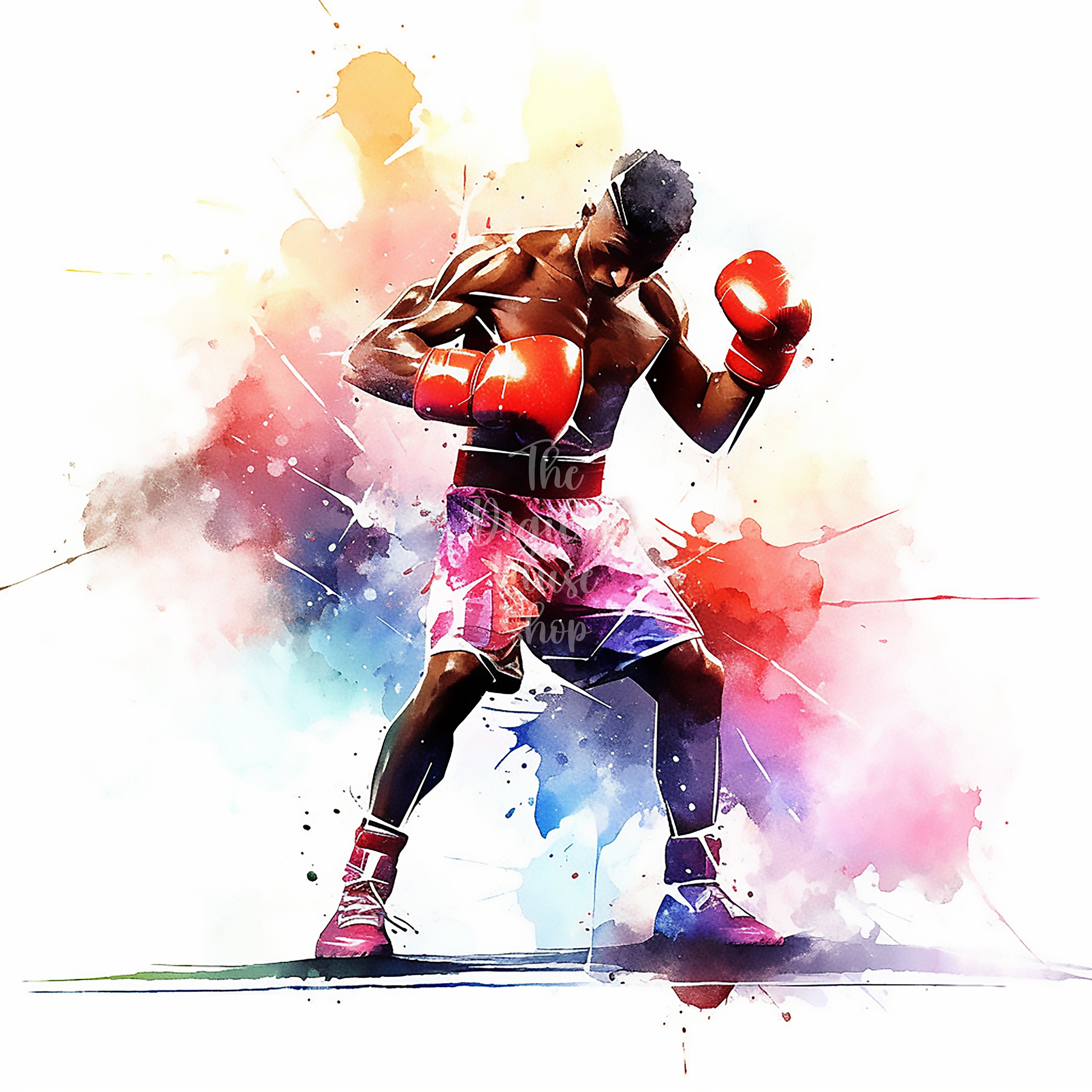 Boxing Clipart, Watercolor Boxing Fighters Clipart Sport Illustration ...