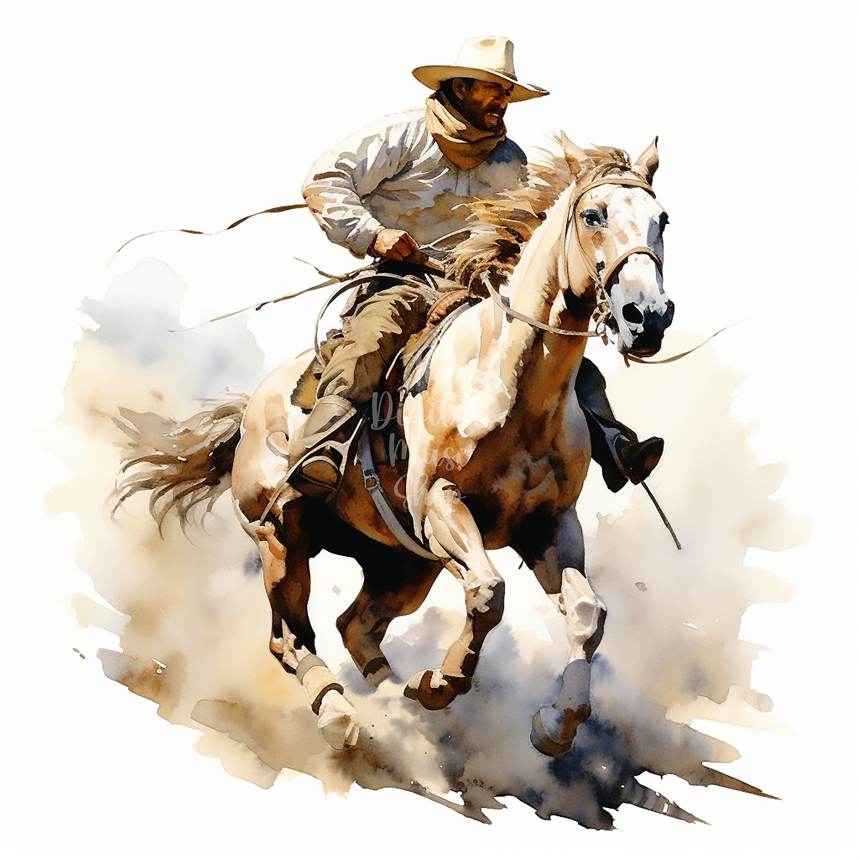 Cowboy Riding Horse Clipart Watercolor Cowboy Clipart Pack Horse Clip ...