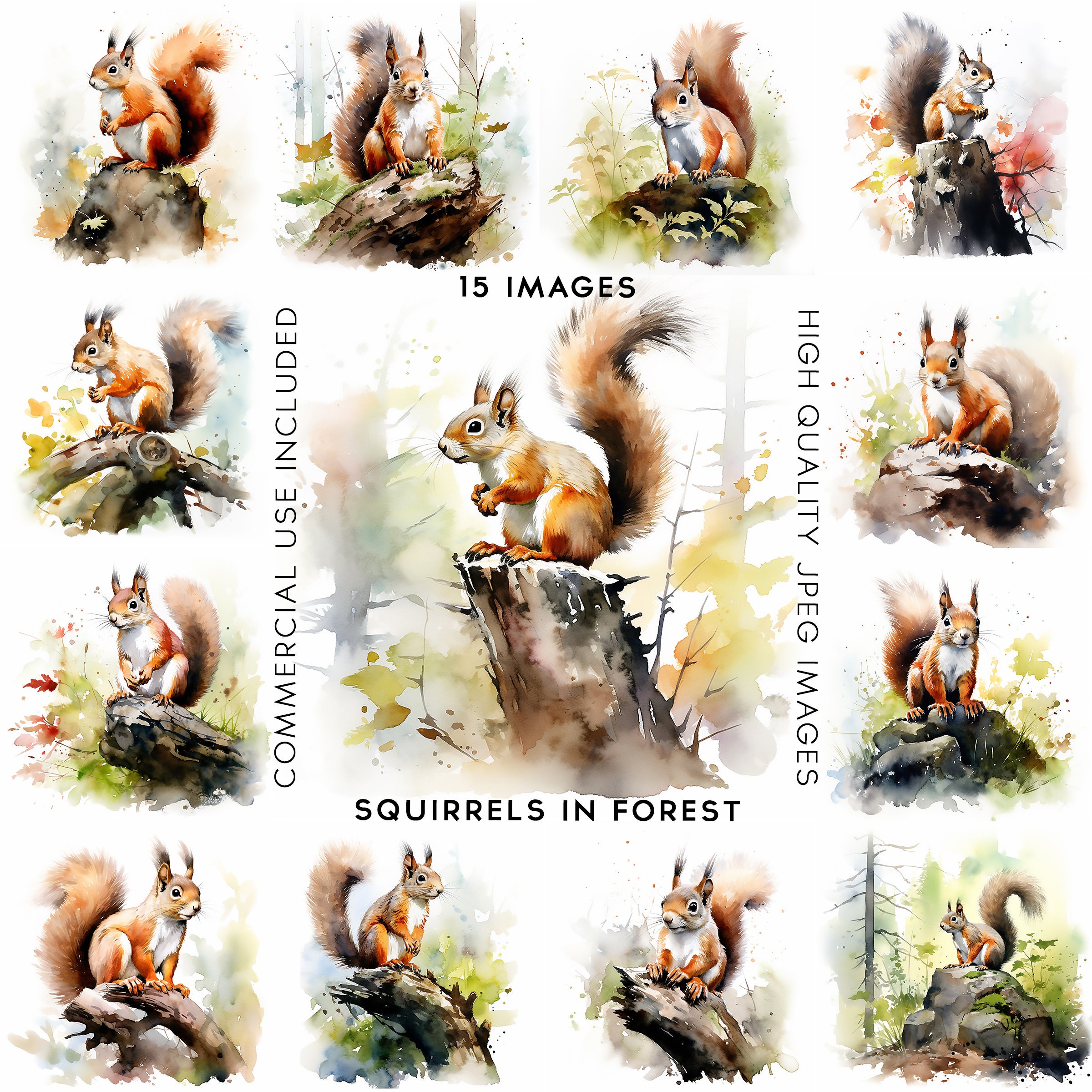 Squirrel Clipart Forest Clipart Card Making Mixed Media Digital Planner ...