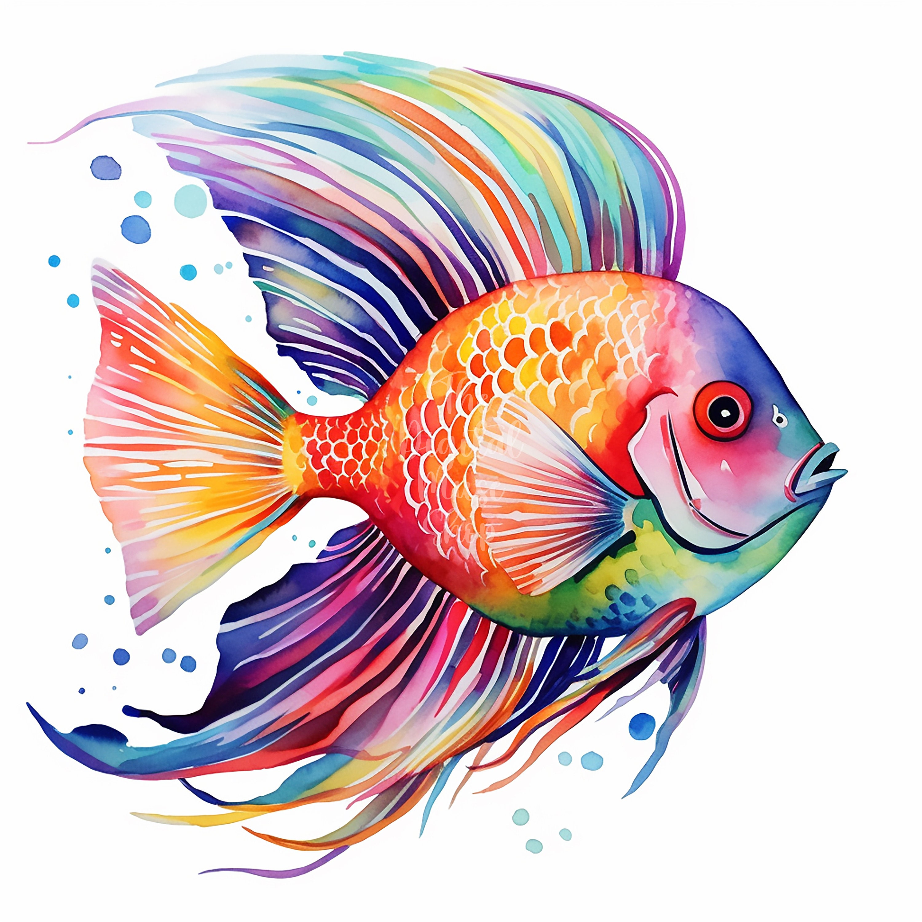Colorful Exotic Fish Clipart Commercial Use Mixed Media,fishing Clipart ...
