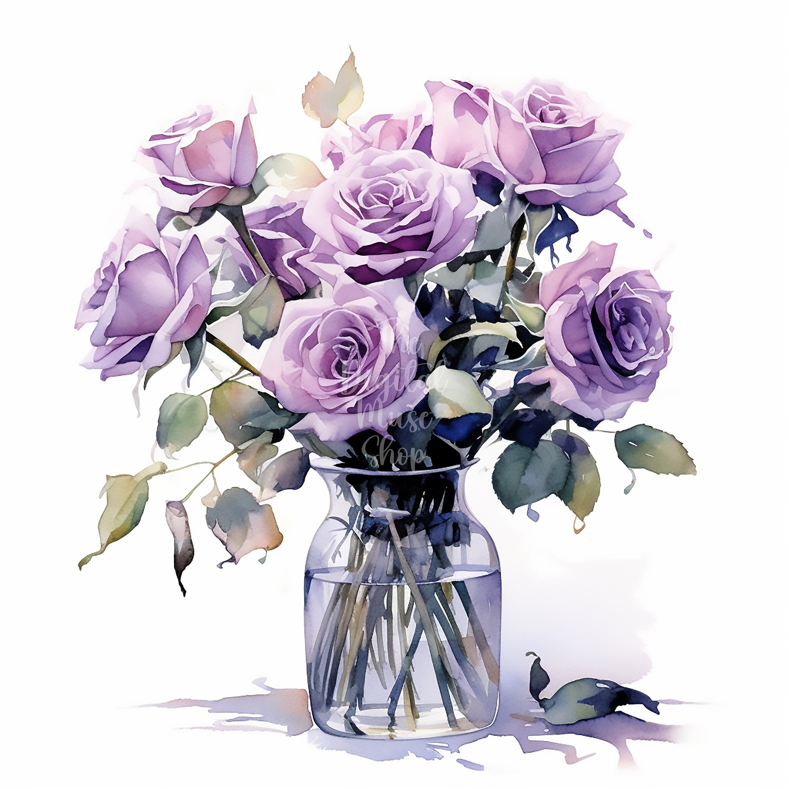 Vase of Purple Roses Clipart Watercolor Flowers Clipart Commercial Use ...