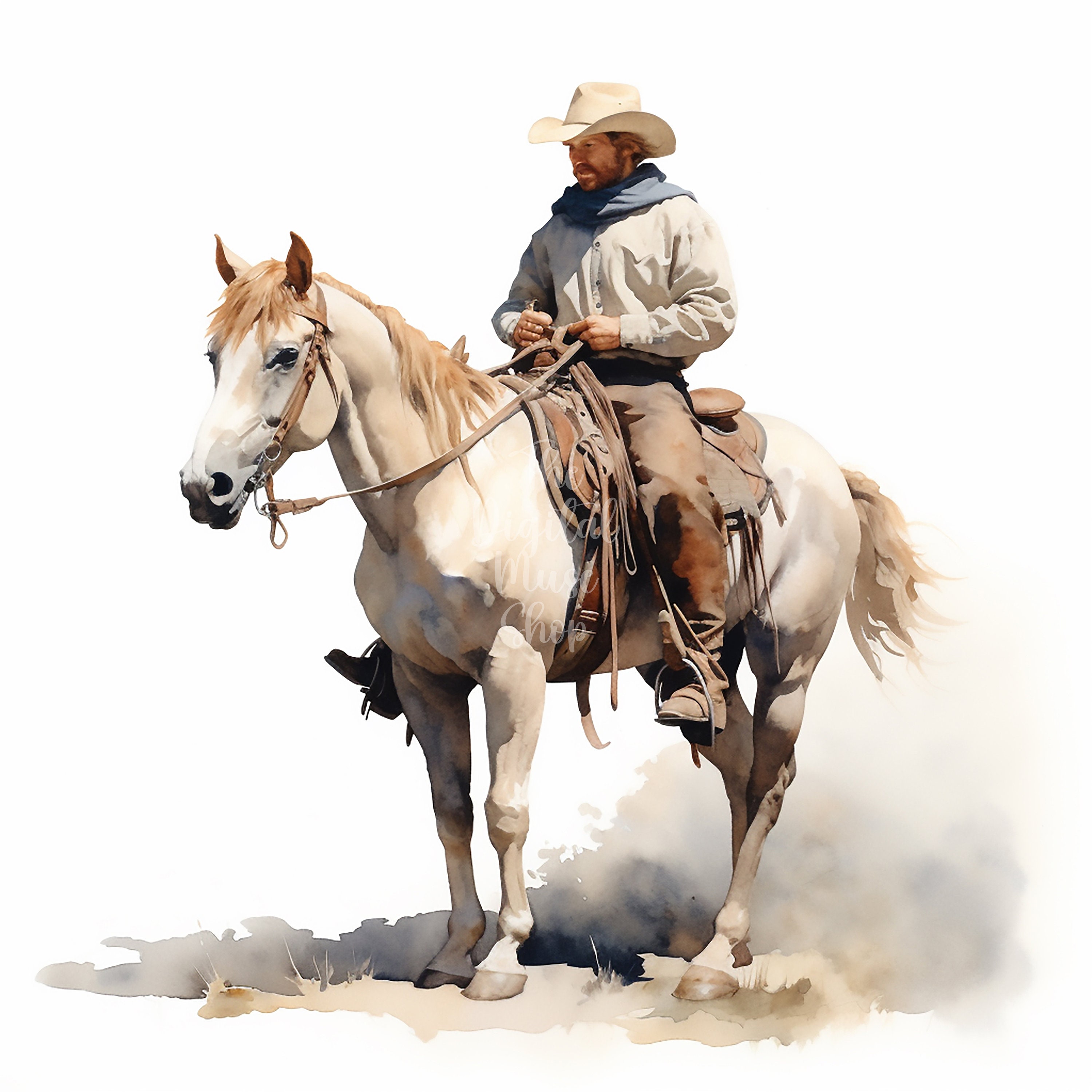 Cowboy Riding Horse Clipart Watercolor Cowboy Clipart Pack Horse Clip ...