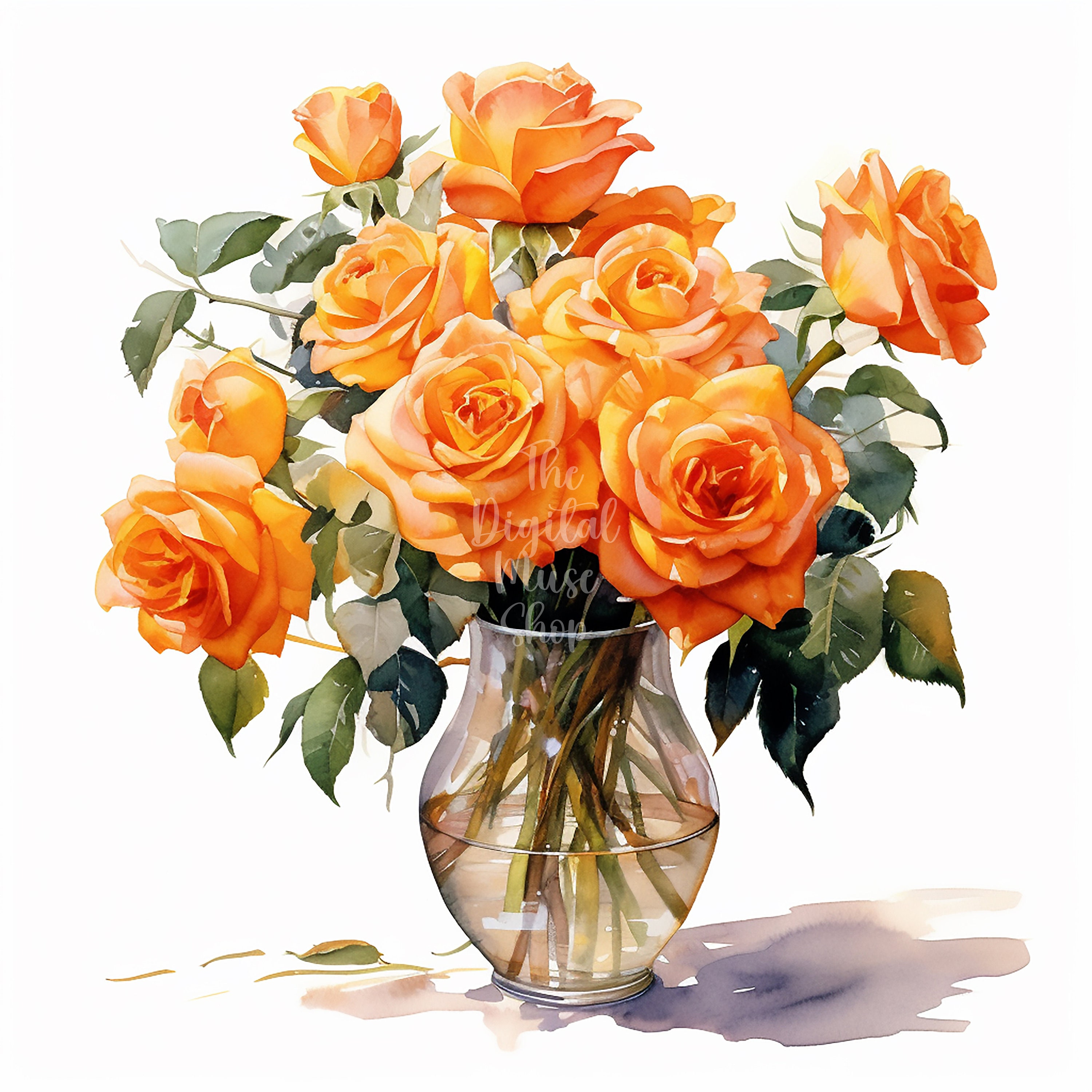 Vase of Orange Roses Clipart Watercolor Flowers Clipart - Etsy