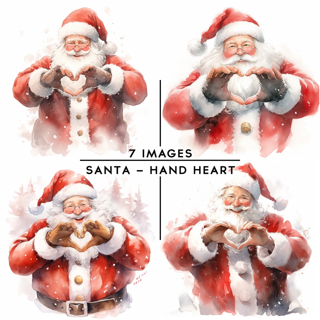 Santa Claus Hand Heart Clipart, Christmas Cards Christmas Digital Art ...
